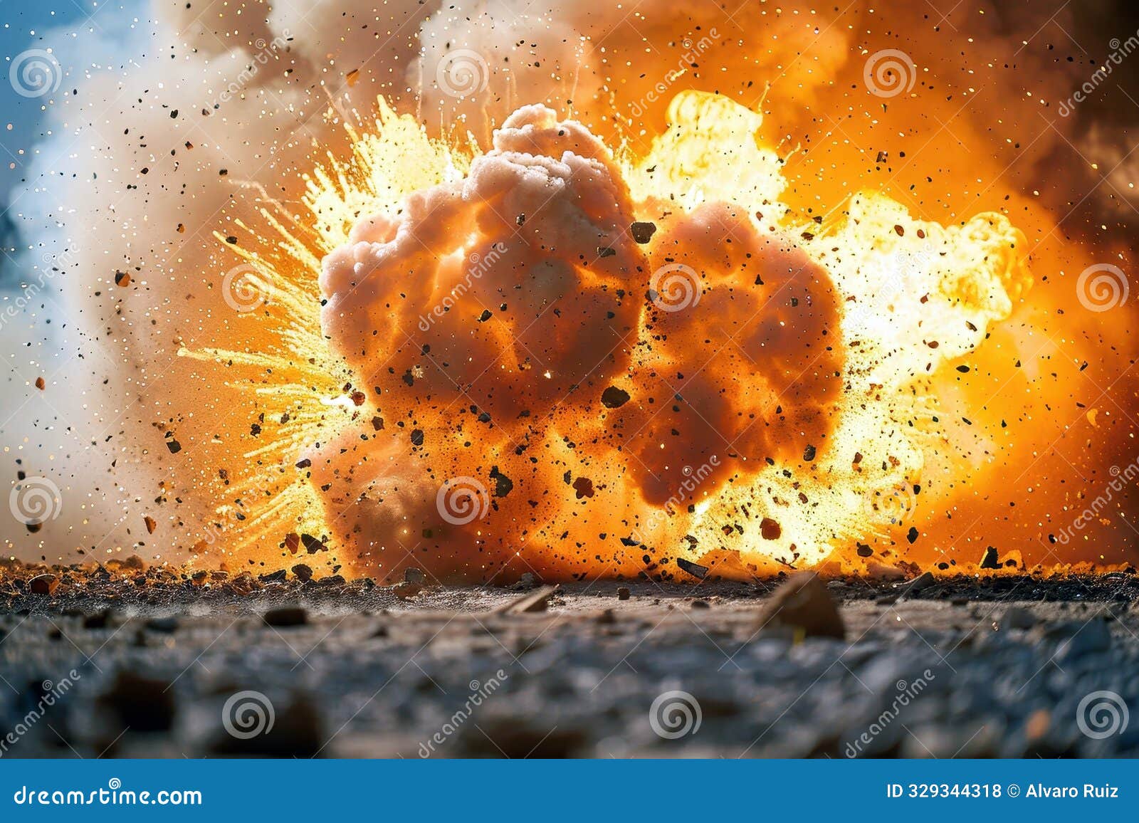 Chaotic Explosion with Flying Debris and Flames Stock Photo - Image of ...
