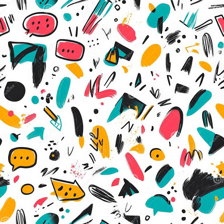 A Chaotic yet Fun Pattern of Random Doodles: Arrows, Speech Bubbles ...