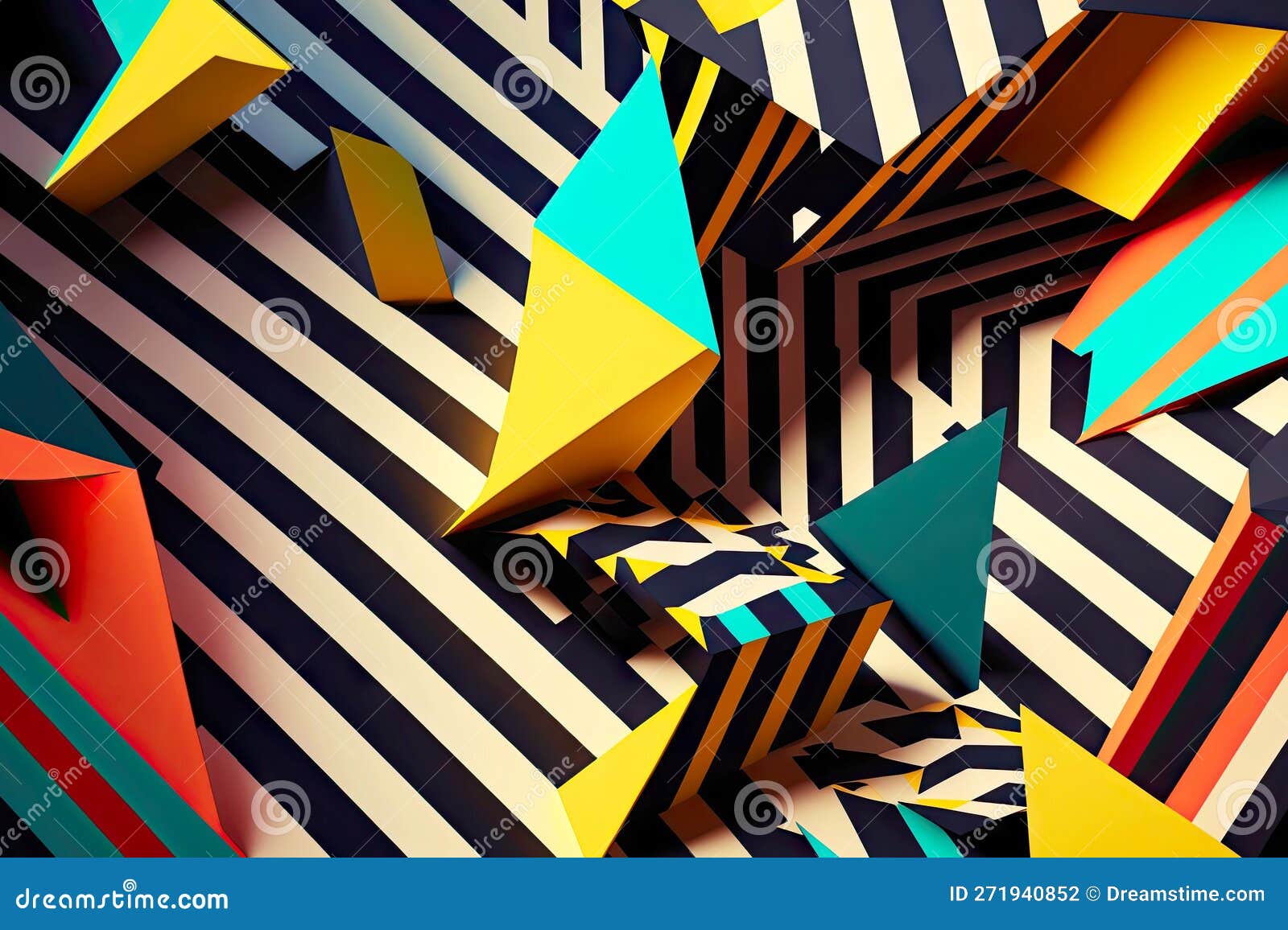 Chaotic Geometric Stripes and Angles Pattern 3d Render Digital ...
