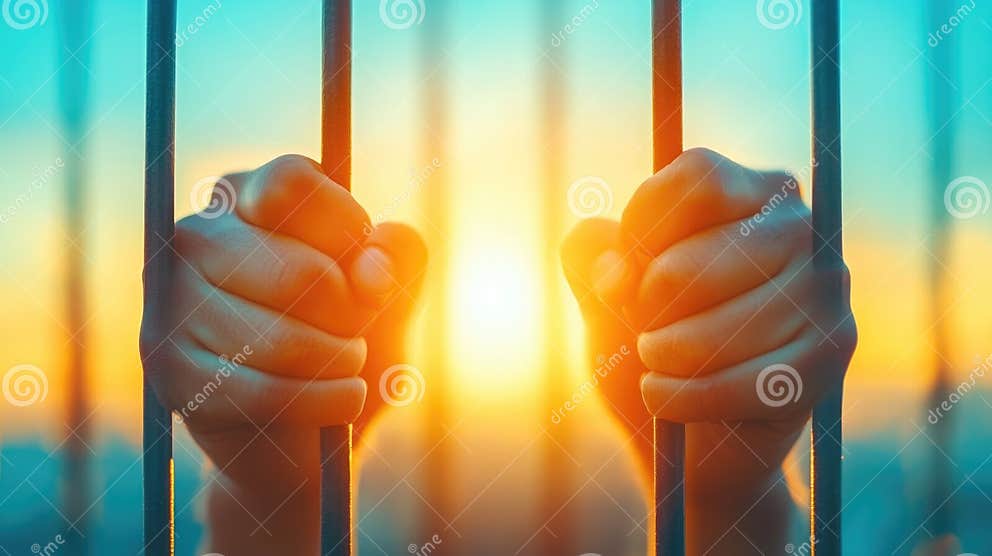 Chaotic Justice and Corruption Concept with Hands Grasping Prison Bars ...