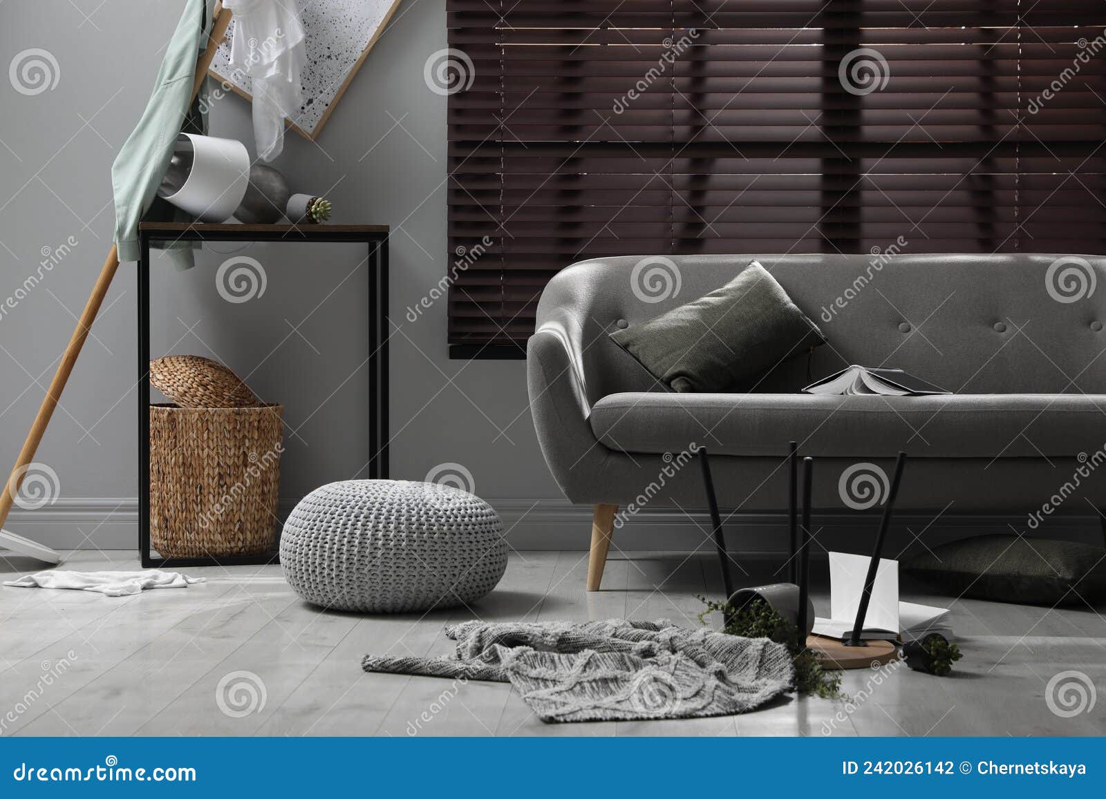 Chaotic Living Room Interior after Strong Earthquake Stock Photo ...