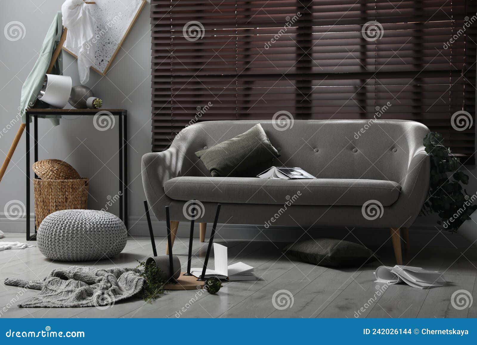 Chaotic Living Room Interior after Strong Earthquake Stock Photo ...
