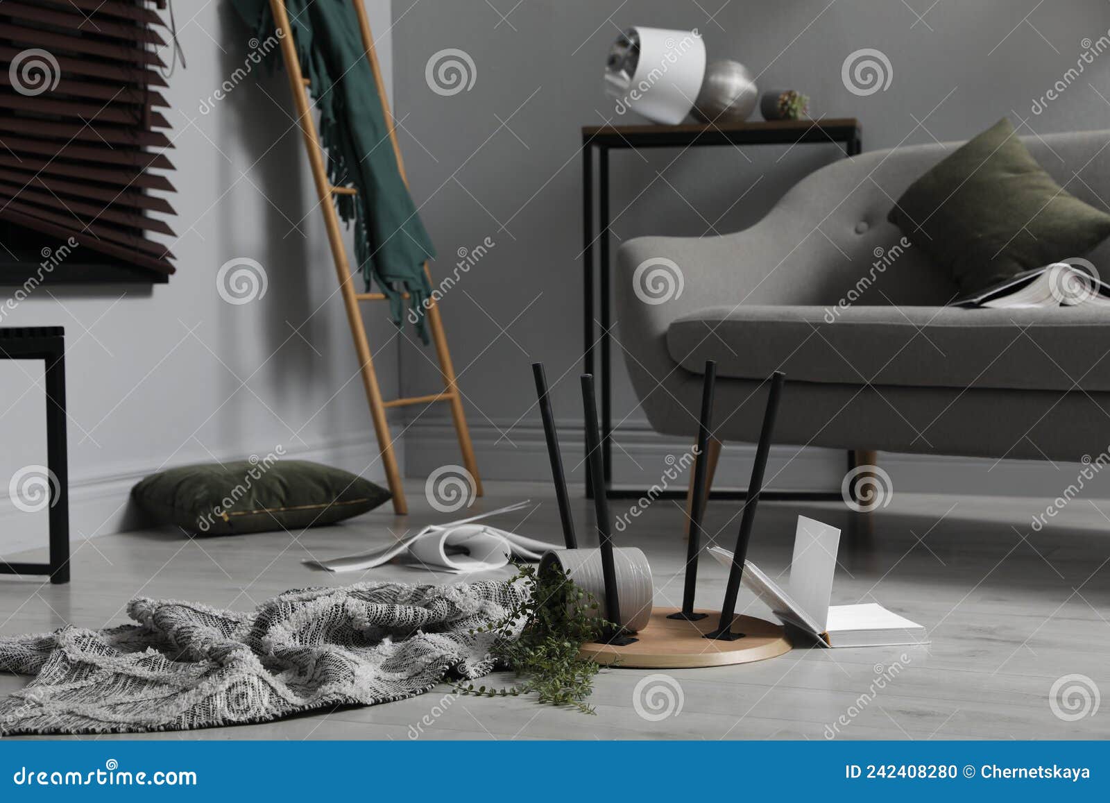 Chaotic Living Room Interior after Strong Earthquake Stock Photo ...