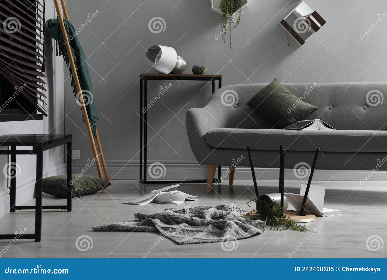 Chaotic Living Room Interior after Strong Earthquake Stock Image ...