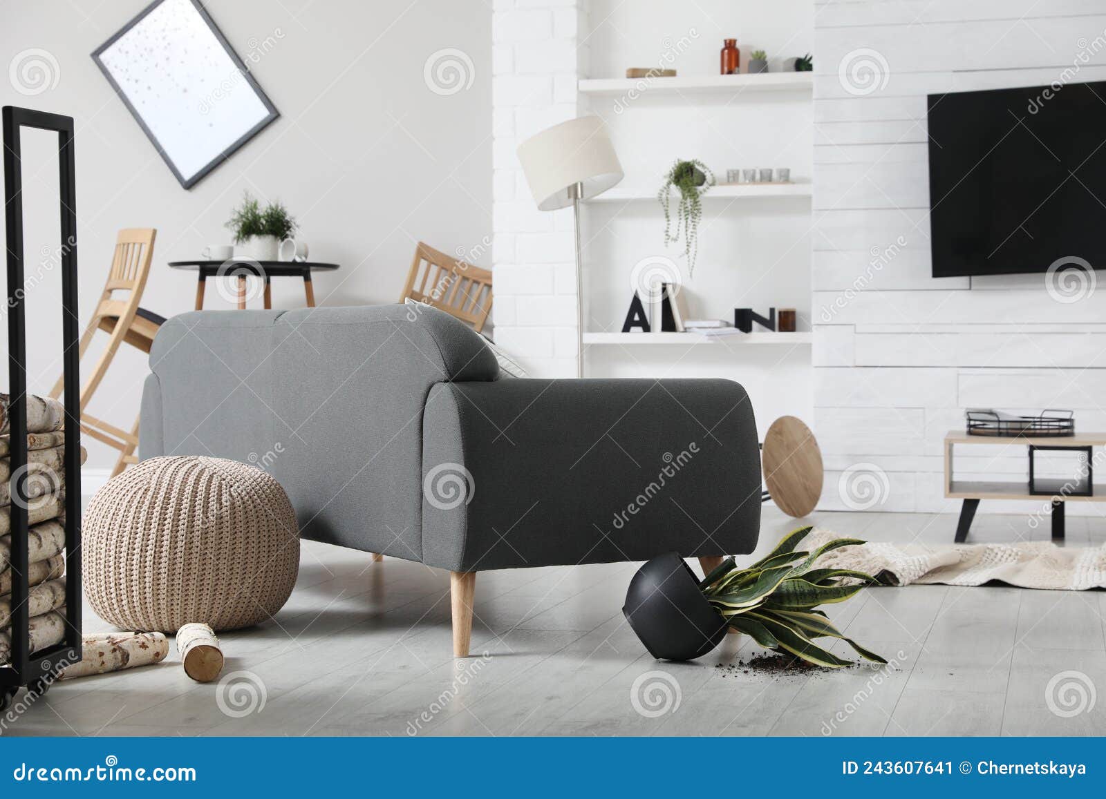 Chaotic Living Room Interior after Strong Earthquake Stock Image ...