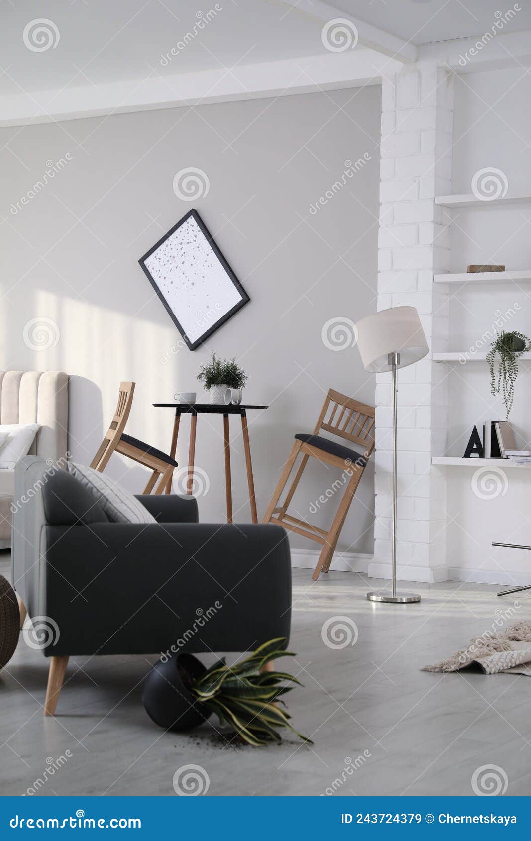 Chaotic Living Room Interior after Strong Earthquake Stock Image ...