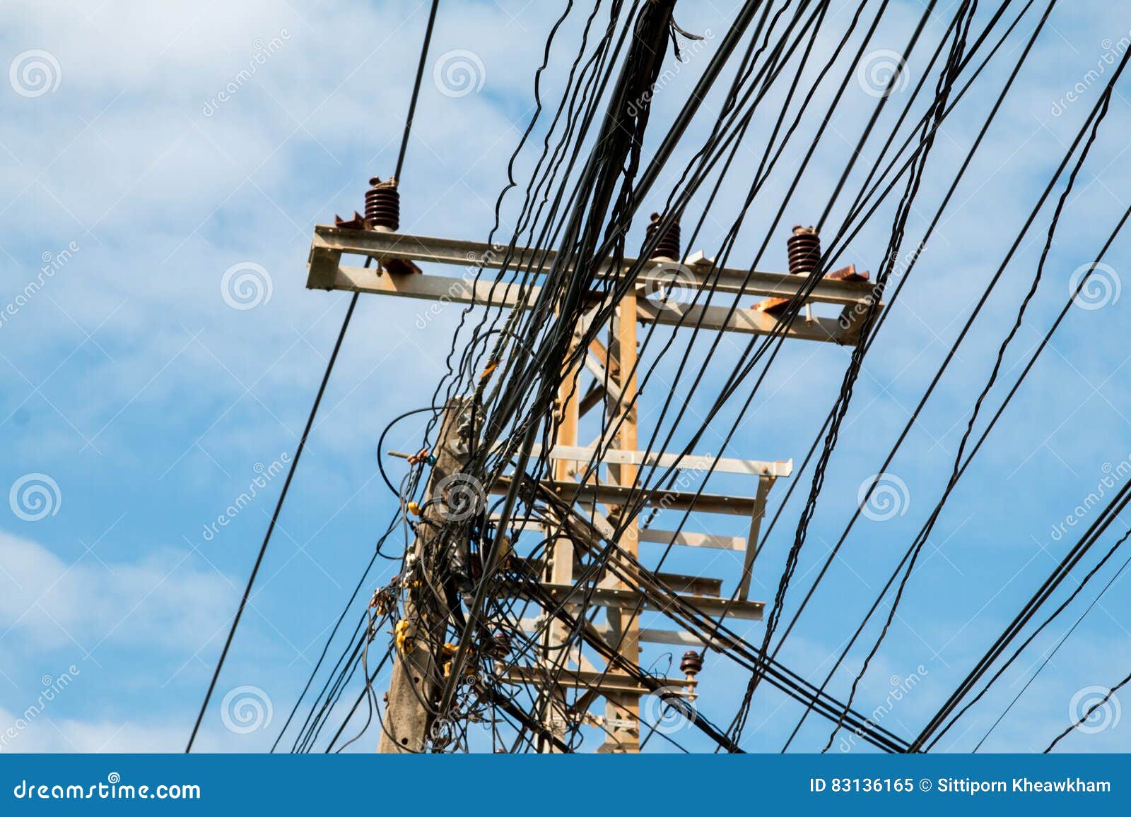 Chaotic Mess of a Wires on a Pillar Stock Image - Image of bunch, cable ...