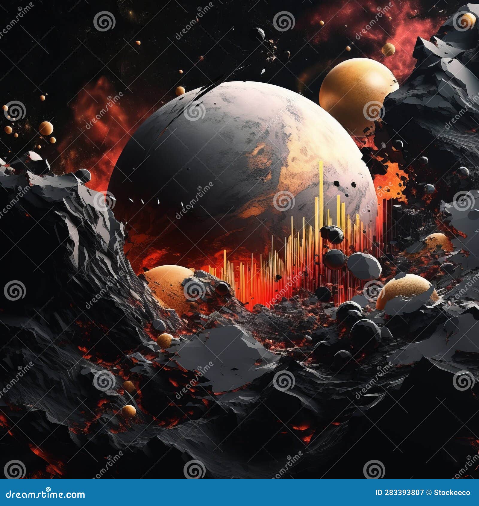 Chaotic Planet in Decaying Landscape Style Stock Illustration ...
