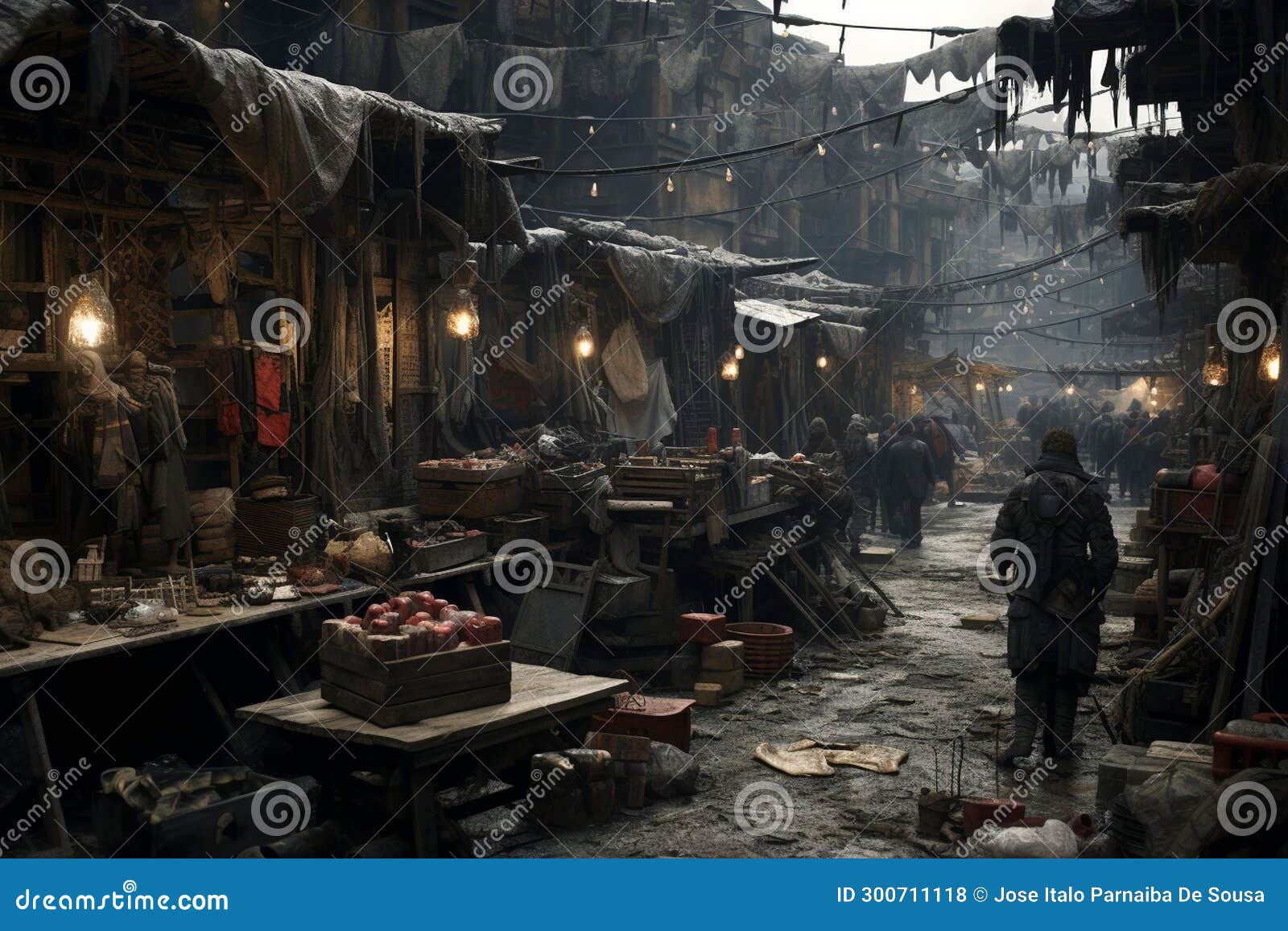Chaotic Postapocalyptic Marketplace Where Stock Illustration ...