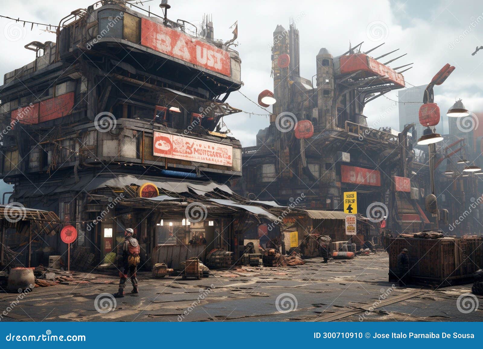 Chaotic Postapocalyptic Marketplace Where Stock Illustration ...