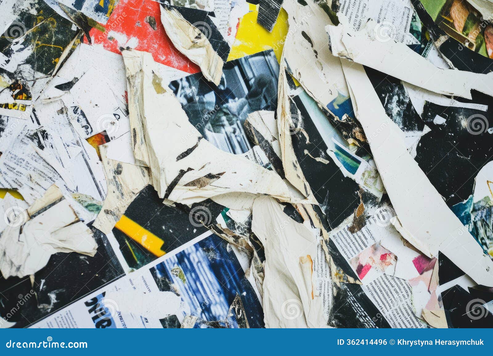 A Chaotic Risograph Newspaper Collage with Bold Headlines, Torn Paper ...