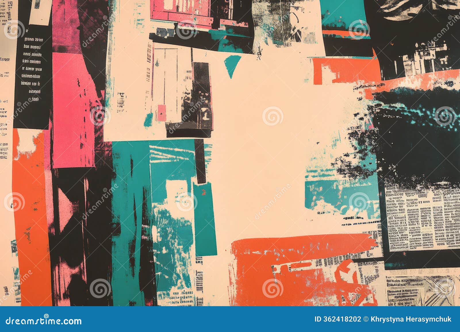 A Chaotic Risograph Newspaper Collage with Bold Headlines, Torn Paper ...