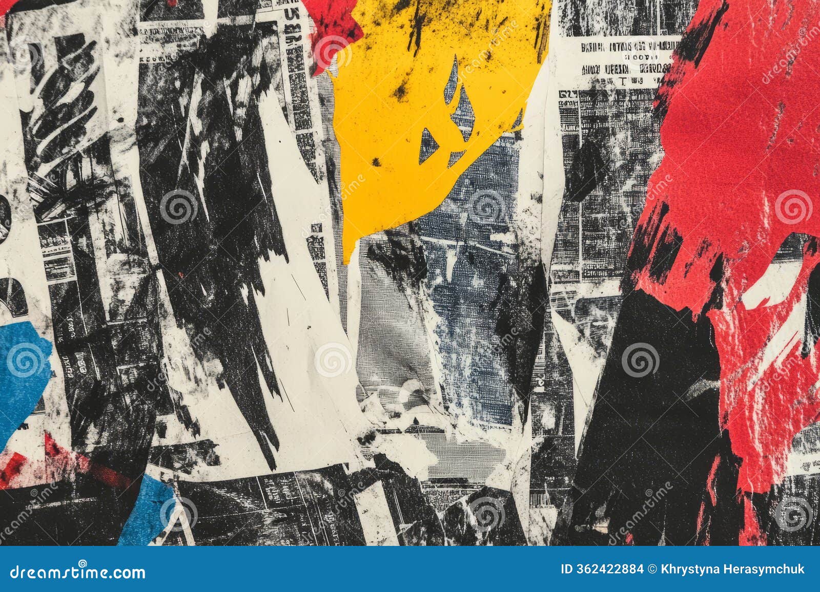 A Chaotic Risograph Newspaper Collage with Bold Headlines, Torn Paper ...