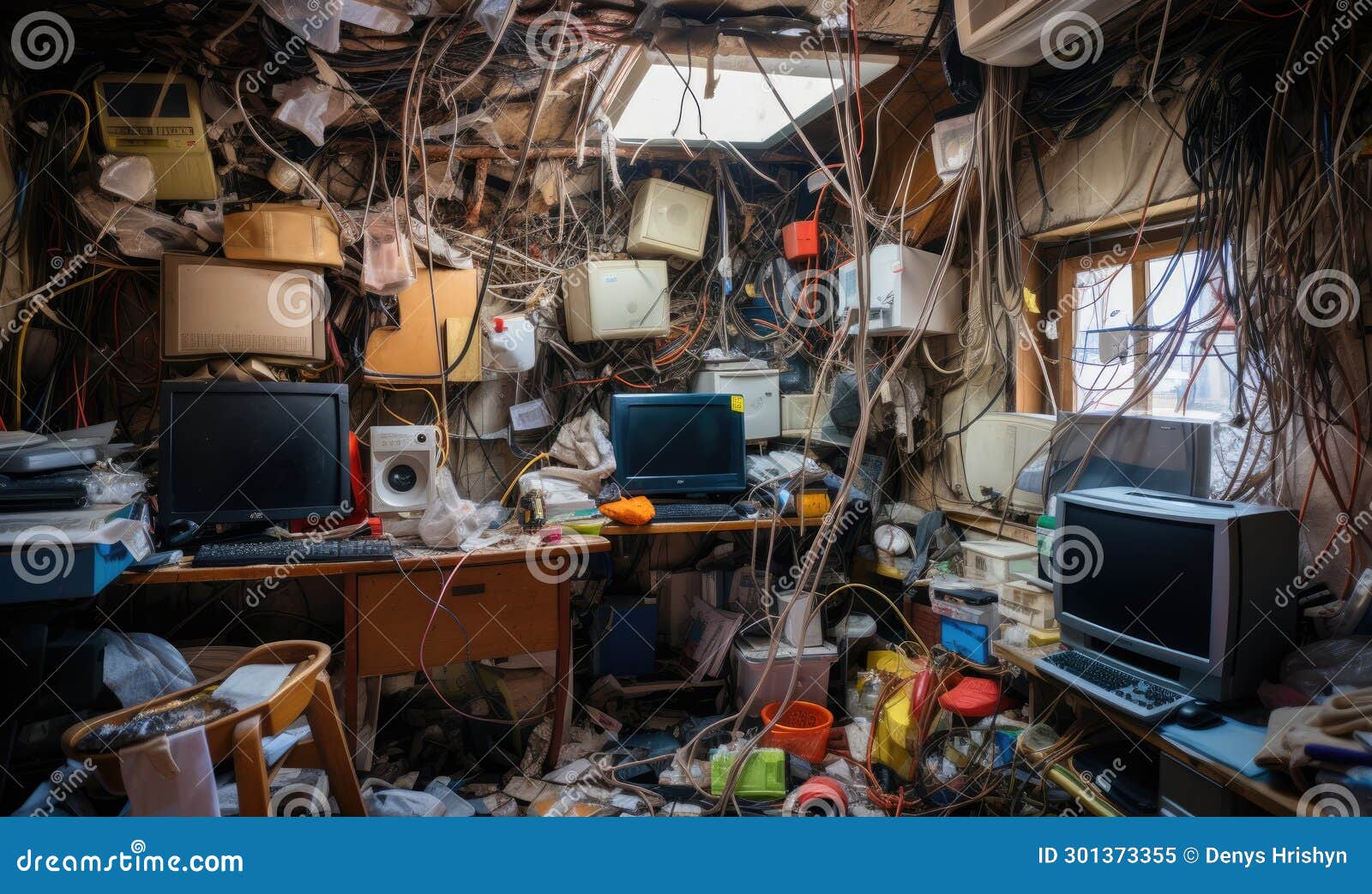 A Chaotic Scene of Disarray and Clutter on the Floor Stock Illustration ...