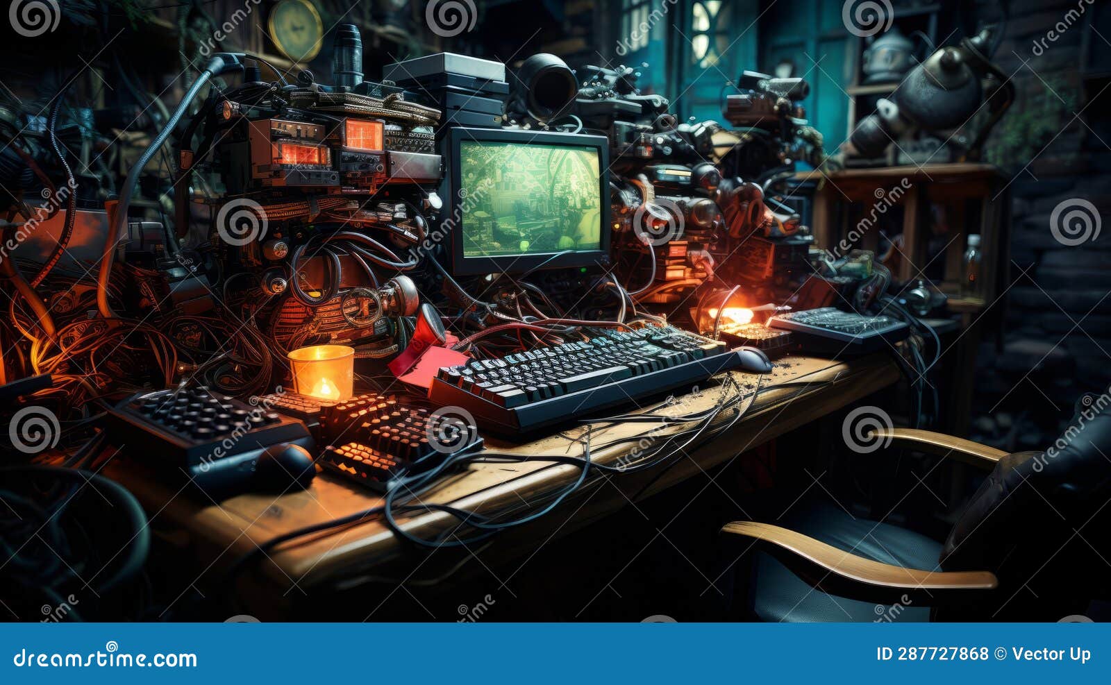 Chaotic Untidy Table with Technical Spare Parts Cables. Generative AI ...