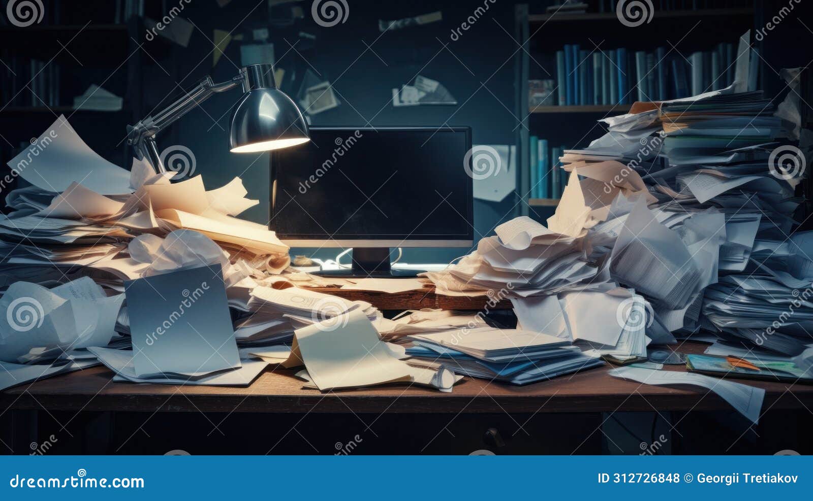 Overwhelmed Office Desk with Piles of Paperwork Stock Illustration ...