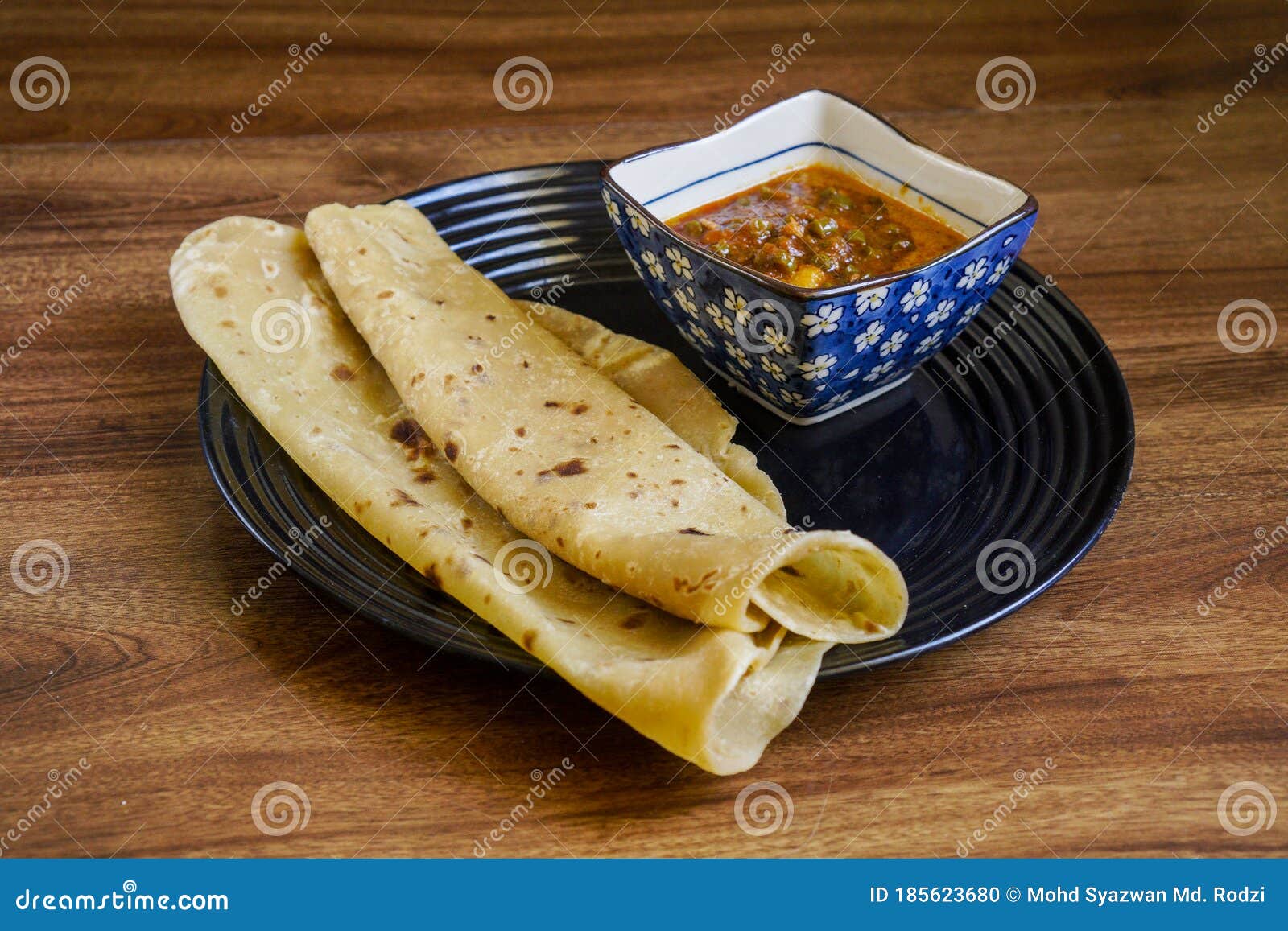Chapati with Chicken Curry Mix with Sardine Sambal Stock Photo - Image ...
