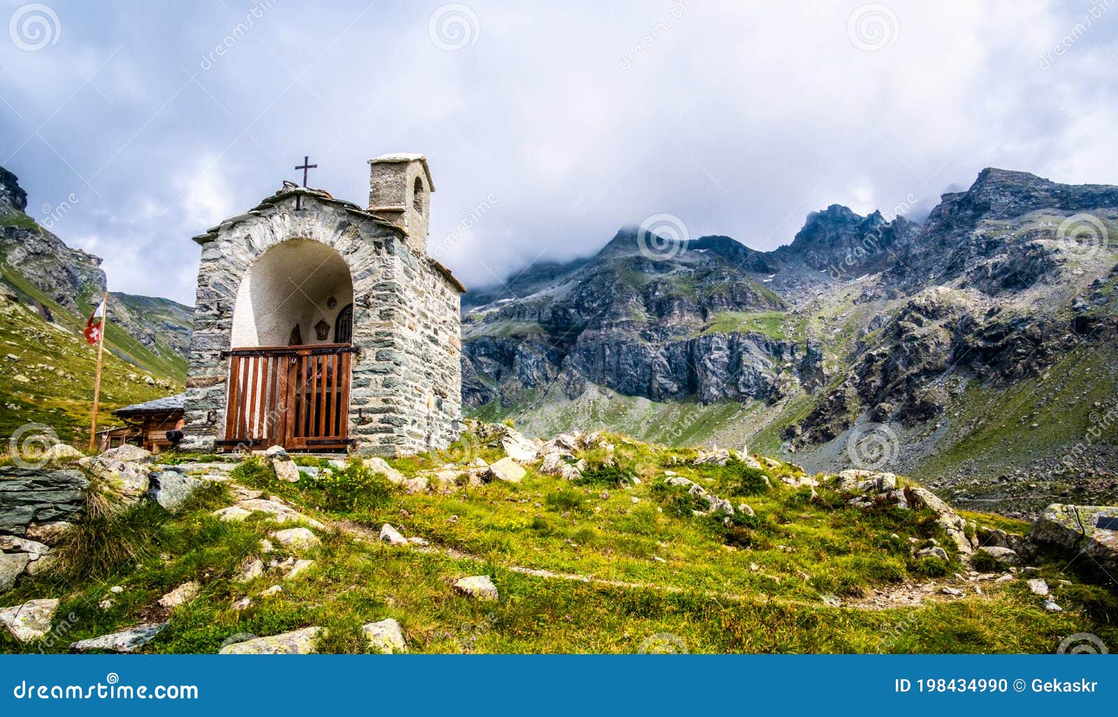 Chapel in alpine mountains stock photo. Image of chapel - 198434990