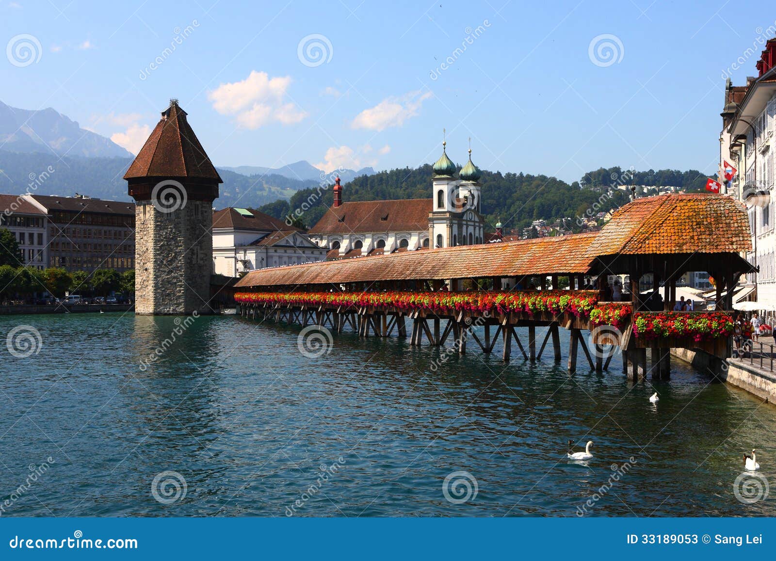 Chapel Bridge in Lucerne stock image. Image of green - 33189053
