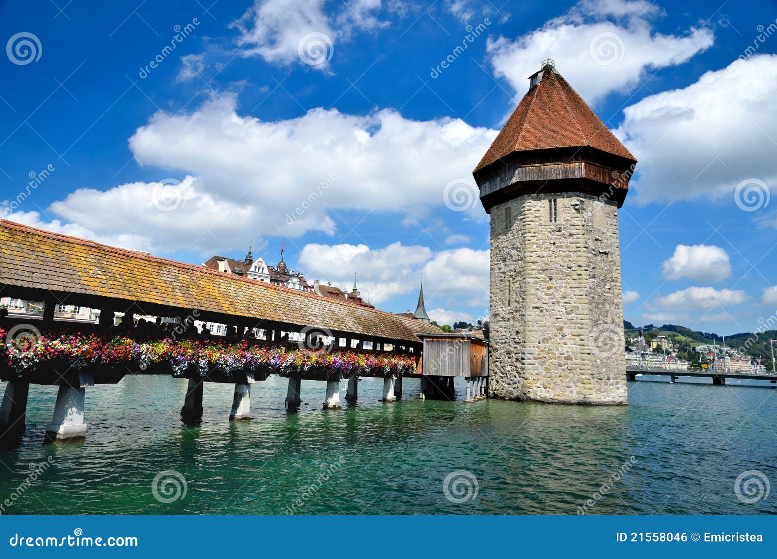 Chapel Bridge Tower in Lucerne, Luzern Switzerland Stock Photo - Image ...