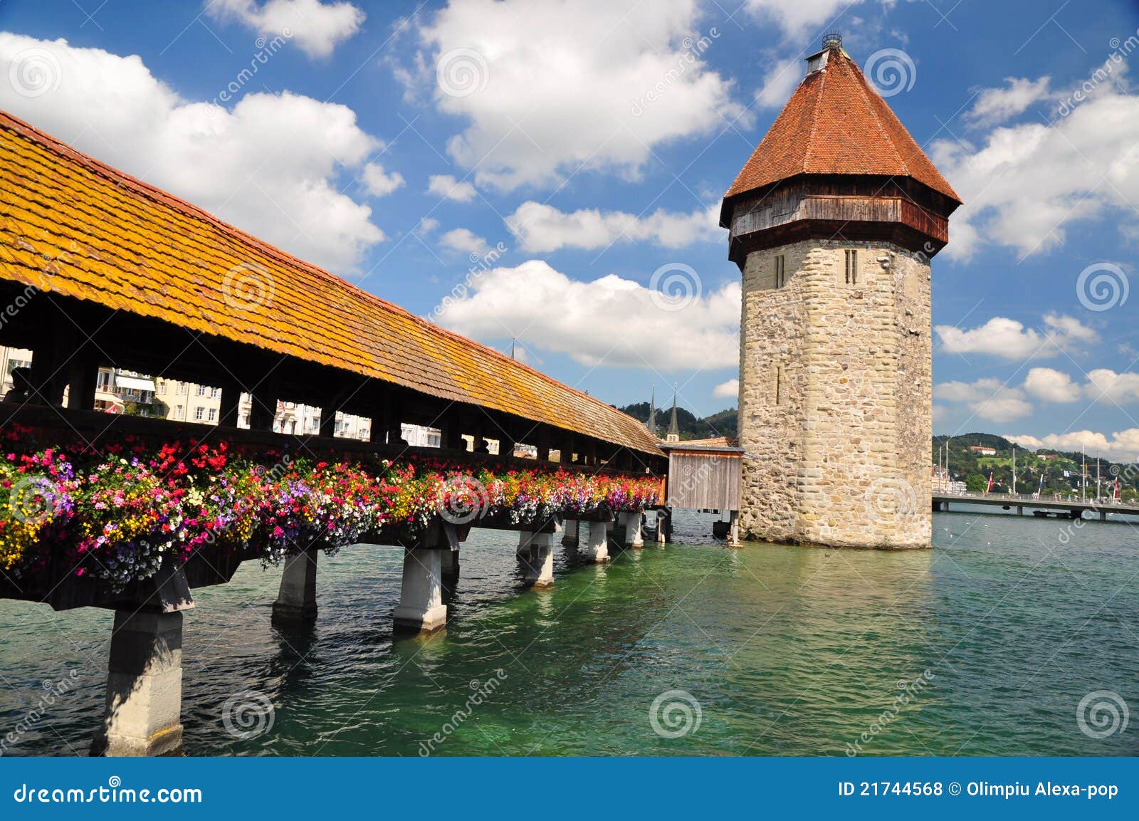 Chapel Bridge Tower in Luzern Stock Photo - Image of famous, travel ...