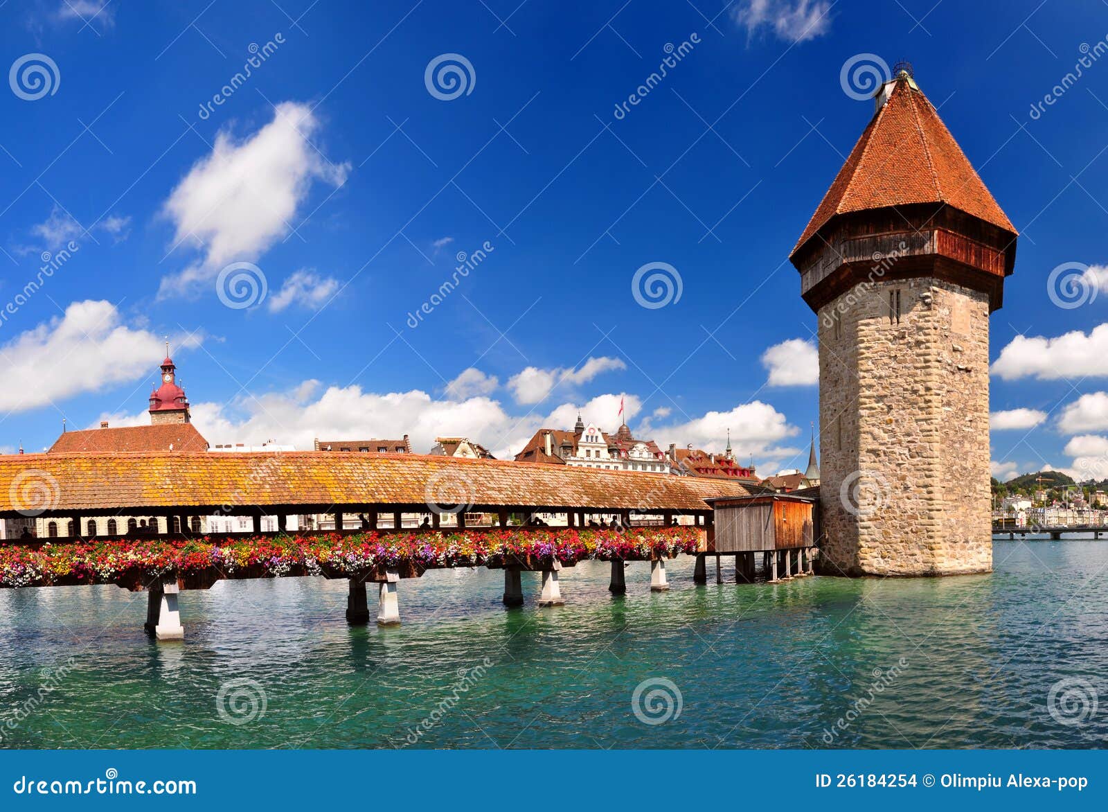 Chapel Bridge and Water Tower. Luzern, Switzerland Stock Photo - Image ...