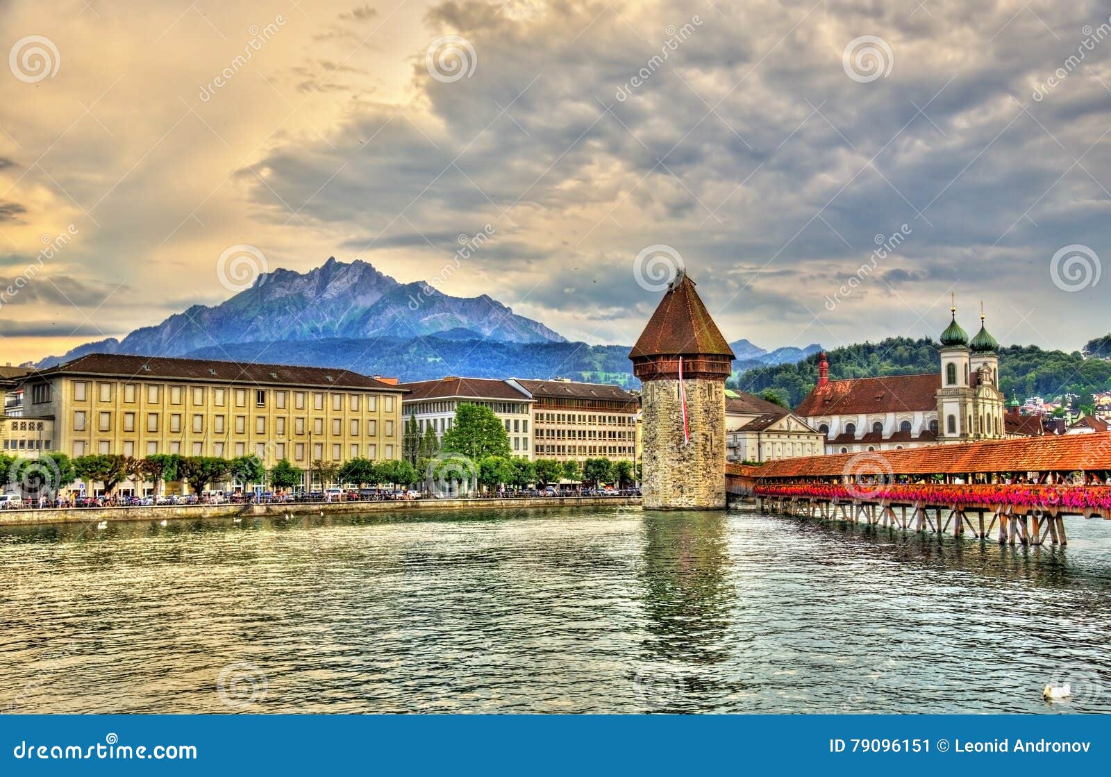 Chapel Bridge and Water Tower in Luzern, Switzerland Stock Image ...