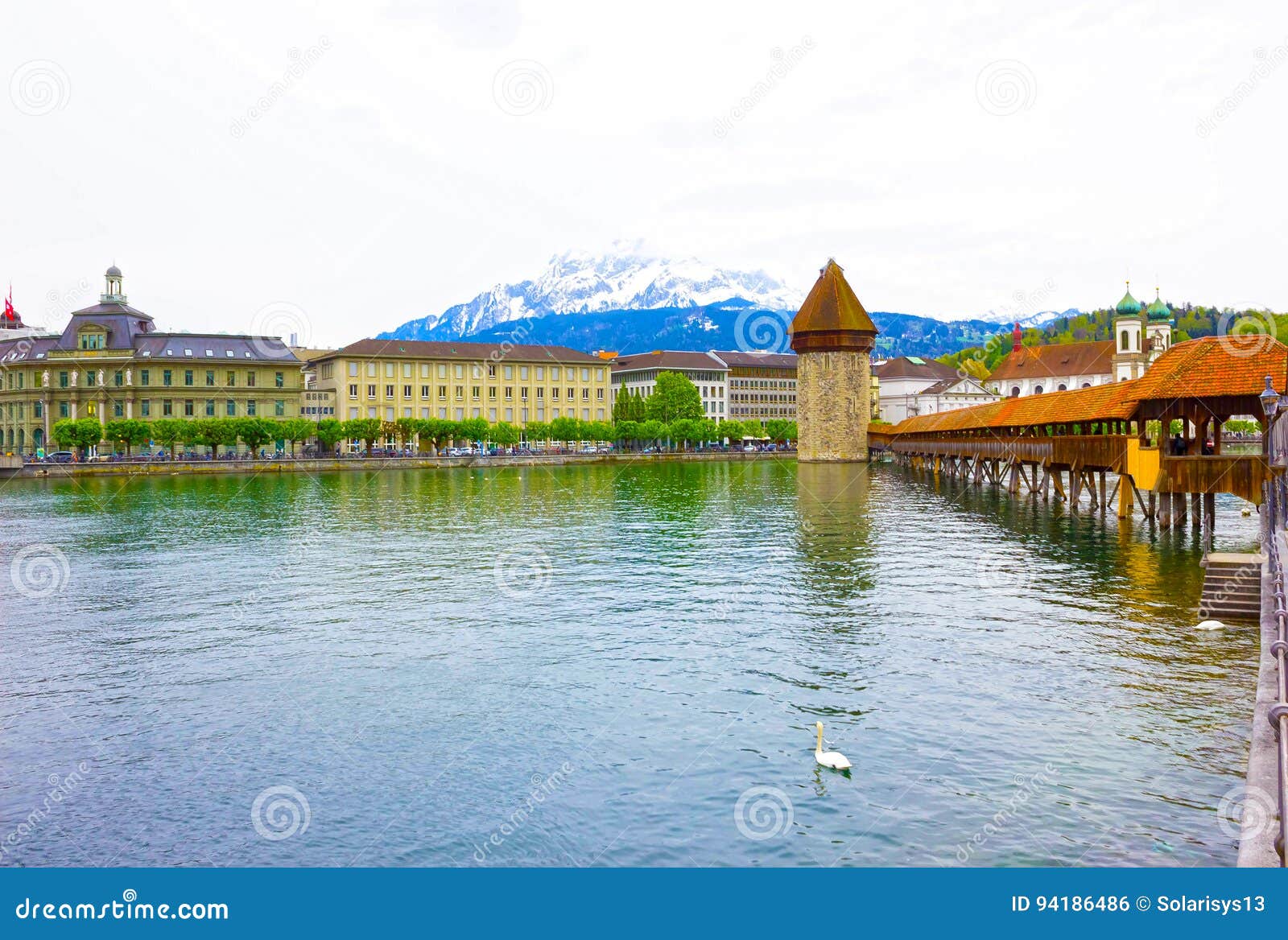Chapel Bridge and Water Tower in Luzern - Switzerland Stock Photo ...