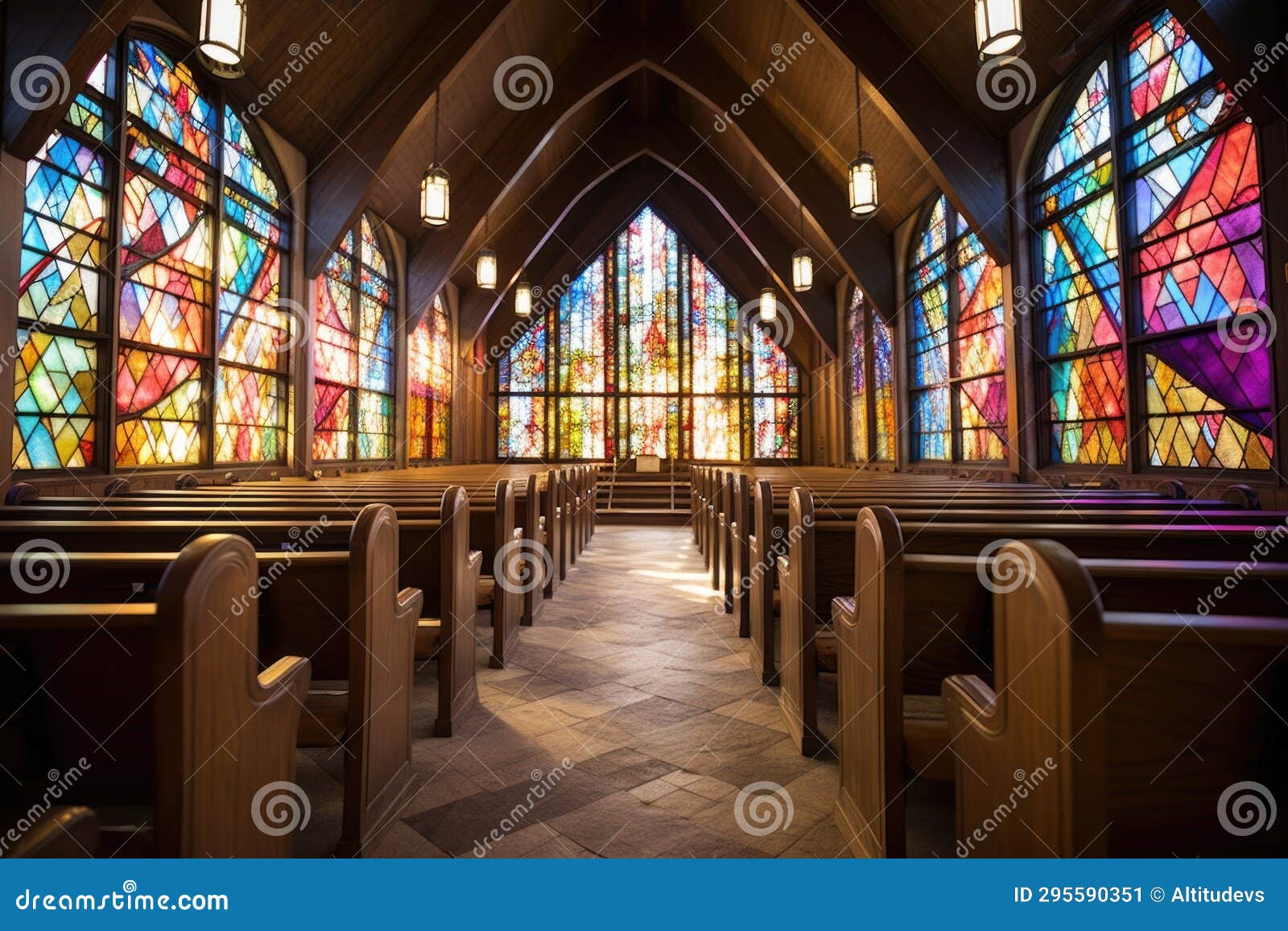 A Chapel Interior with Stained Glass Windows Stock Image - Image of ...