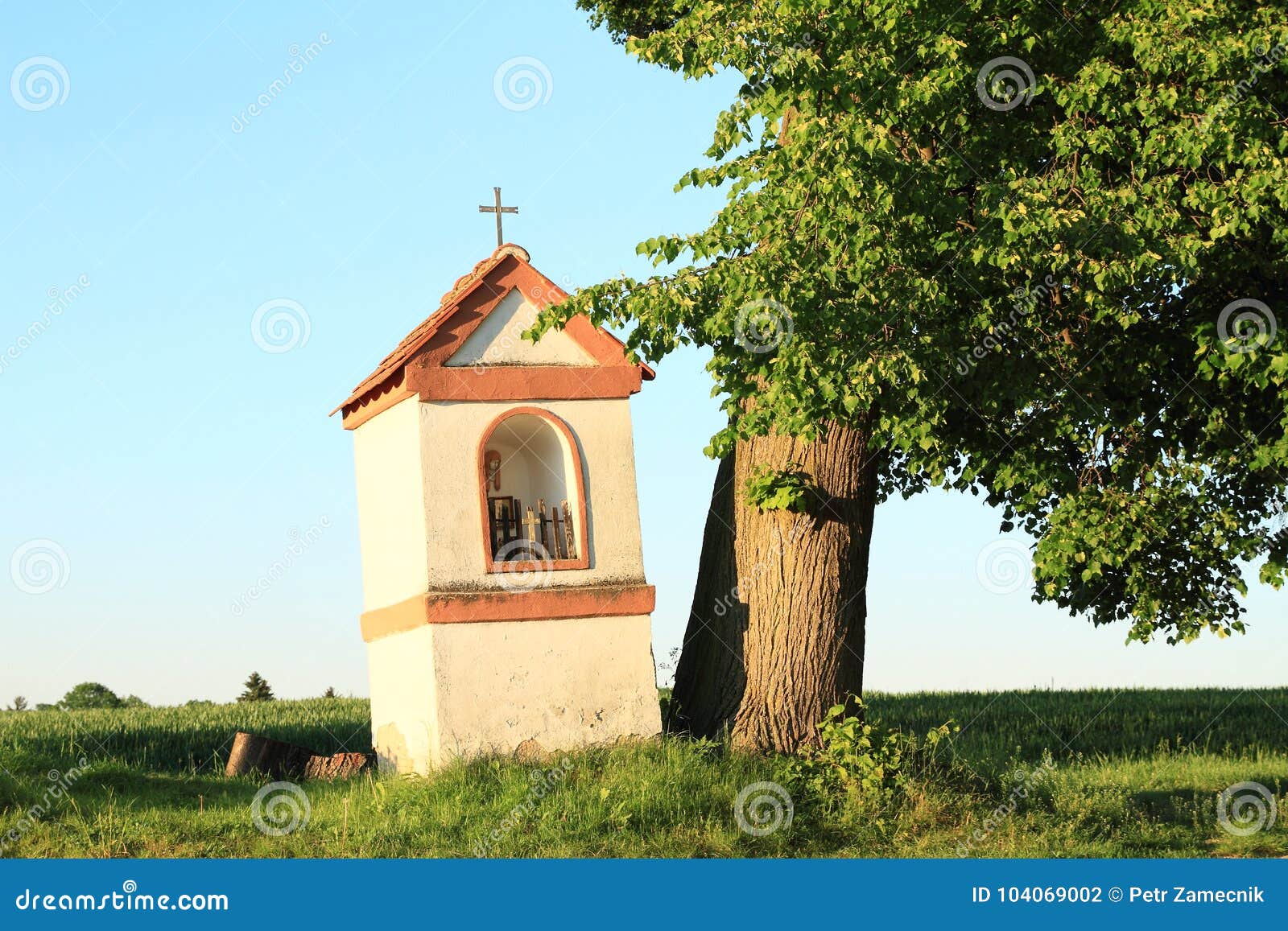 Chapel by the tree stock photo. Image of trunk, golden - 104069002