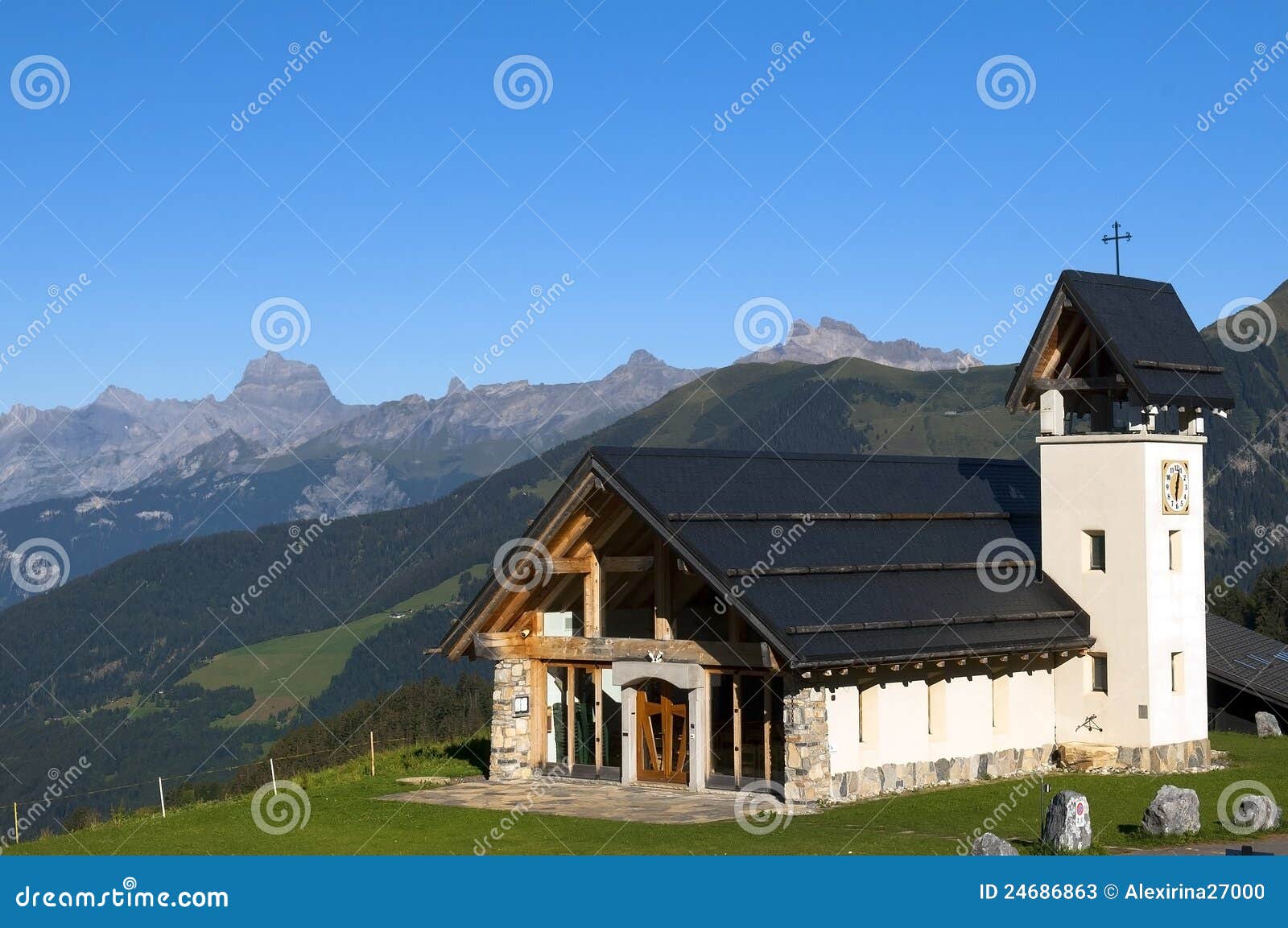 Chapel in the Mountains of Switzerland Stock Image - Image of ...