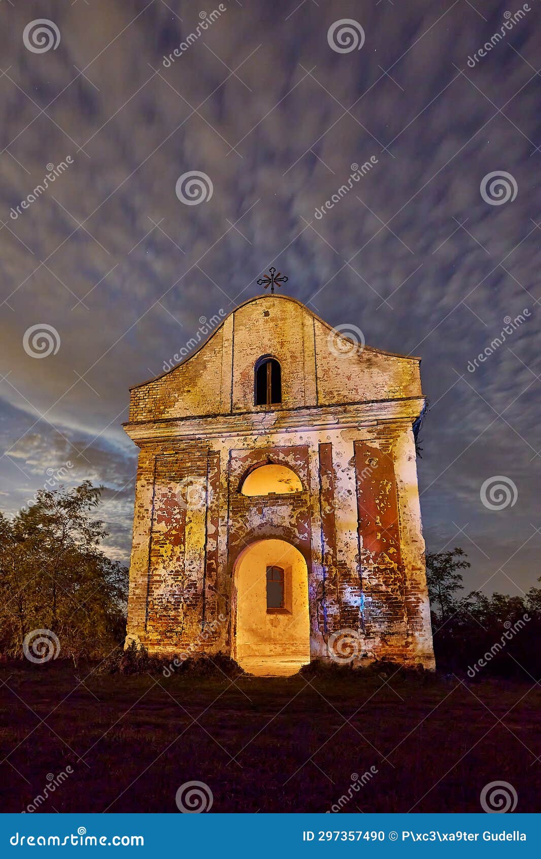 Chapel ruin at night stock photo. Image of dark, mysterious - 297357490