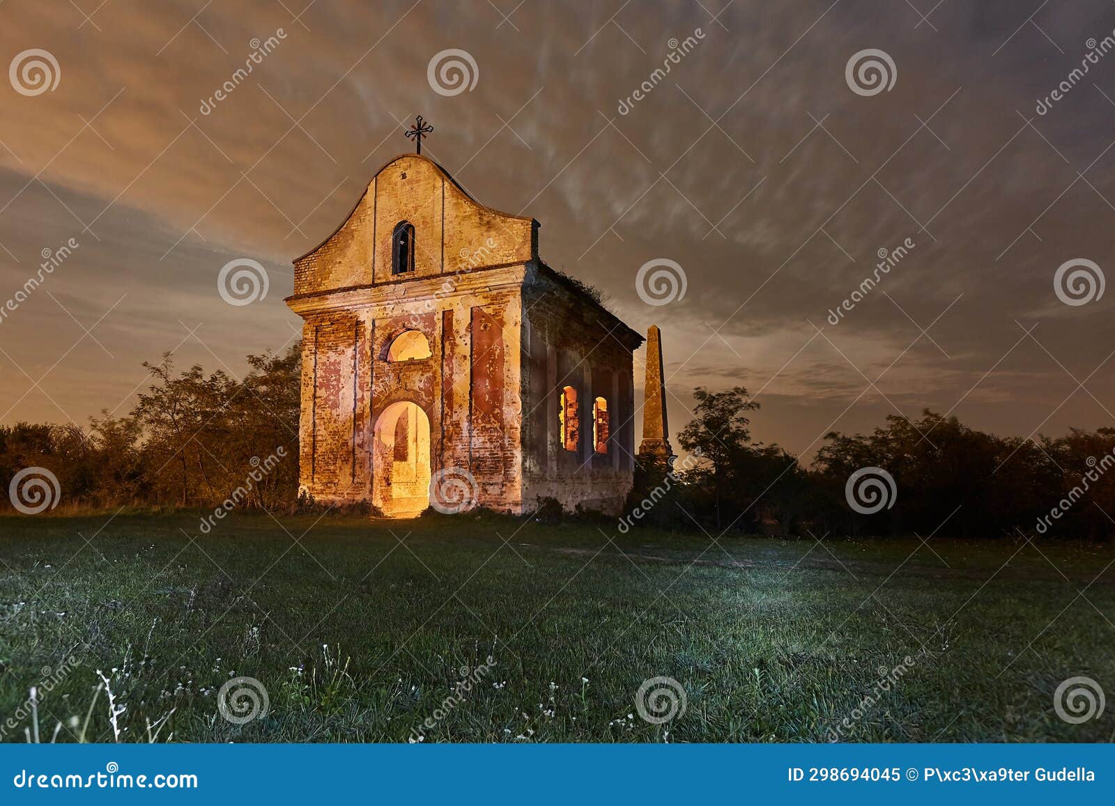 Chapel ruin at night stock image. Image of spooky, clouds - 298694045