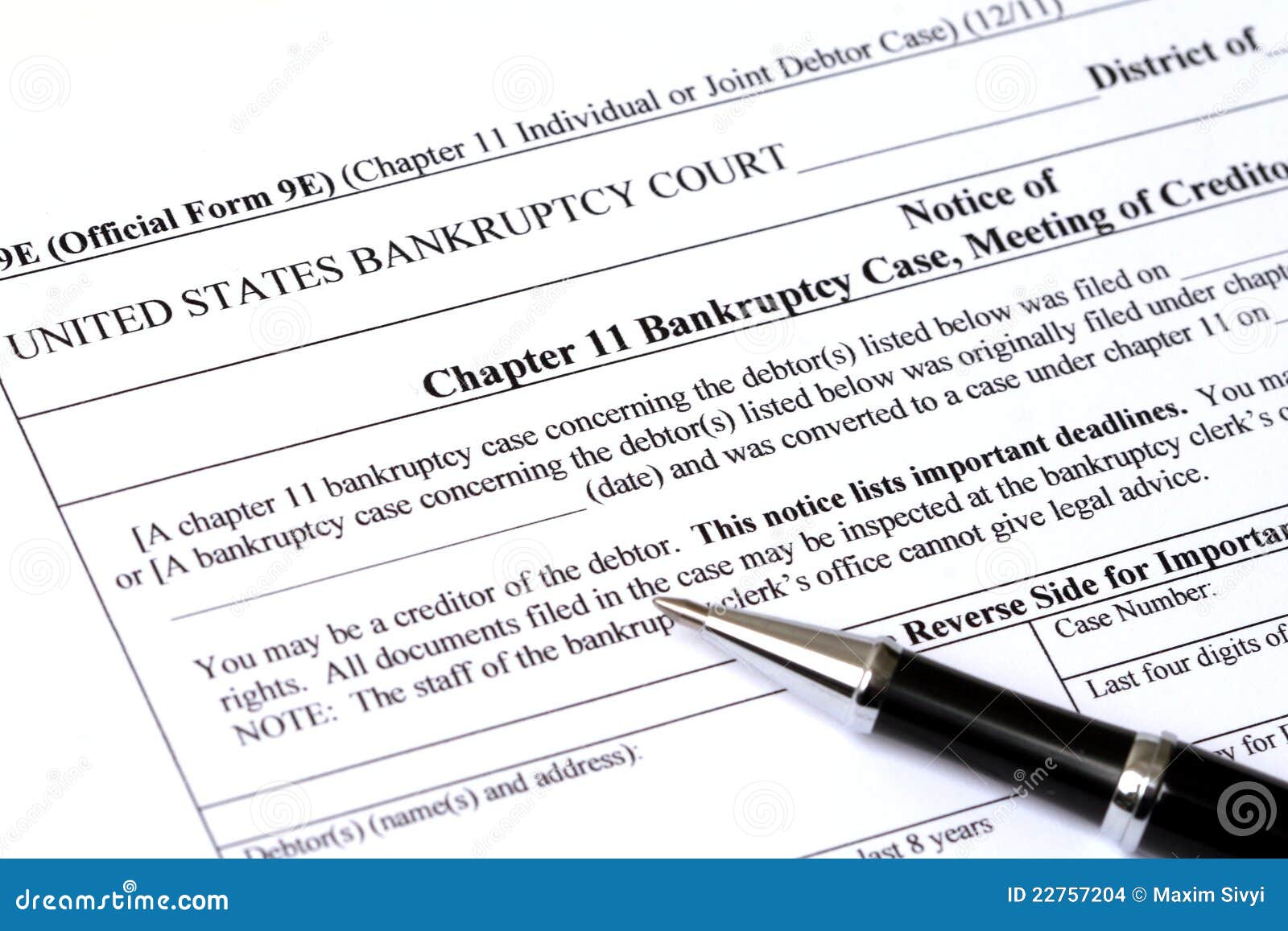 Chapter 11 Bankruptcy Application Stock Photo - Image of form, real ... Chapter 11 Bankruptcy Application Stock Photo - Image of form, real ...