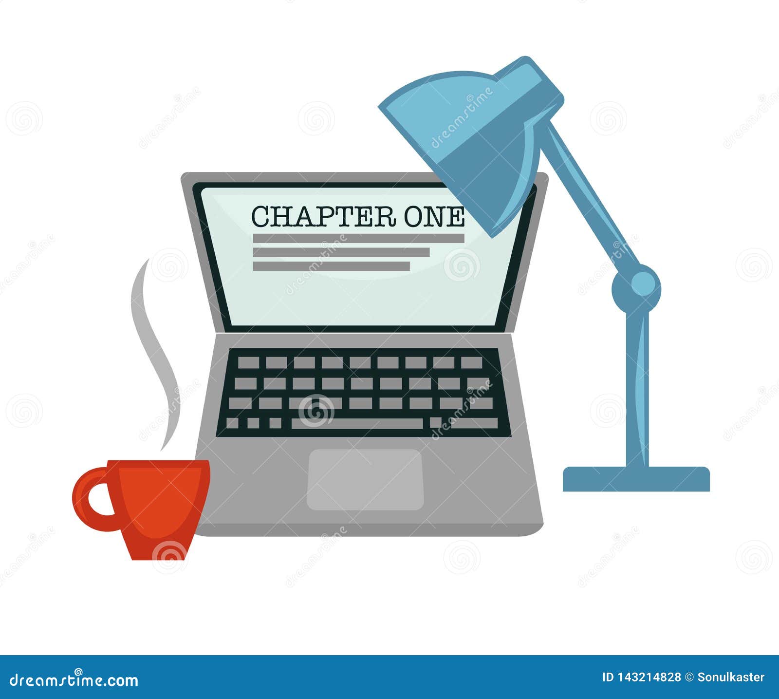 Chapter One Writing Novel Laptop and Lamp Coffee Cup Stock Vector ...