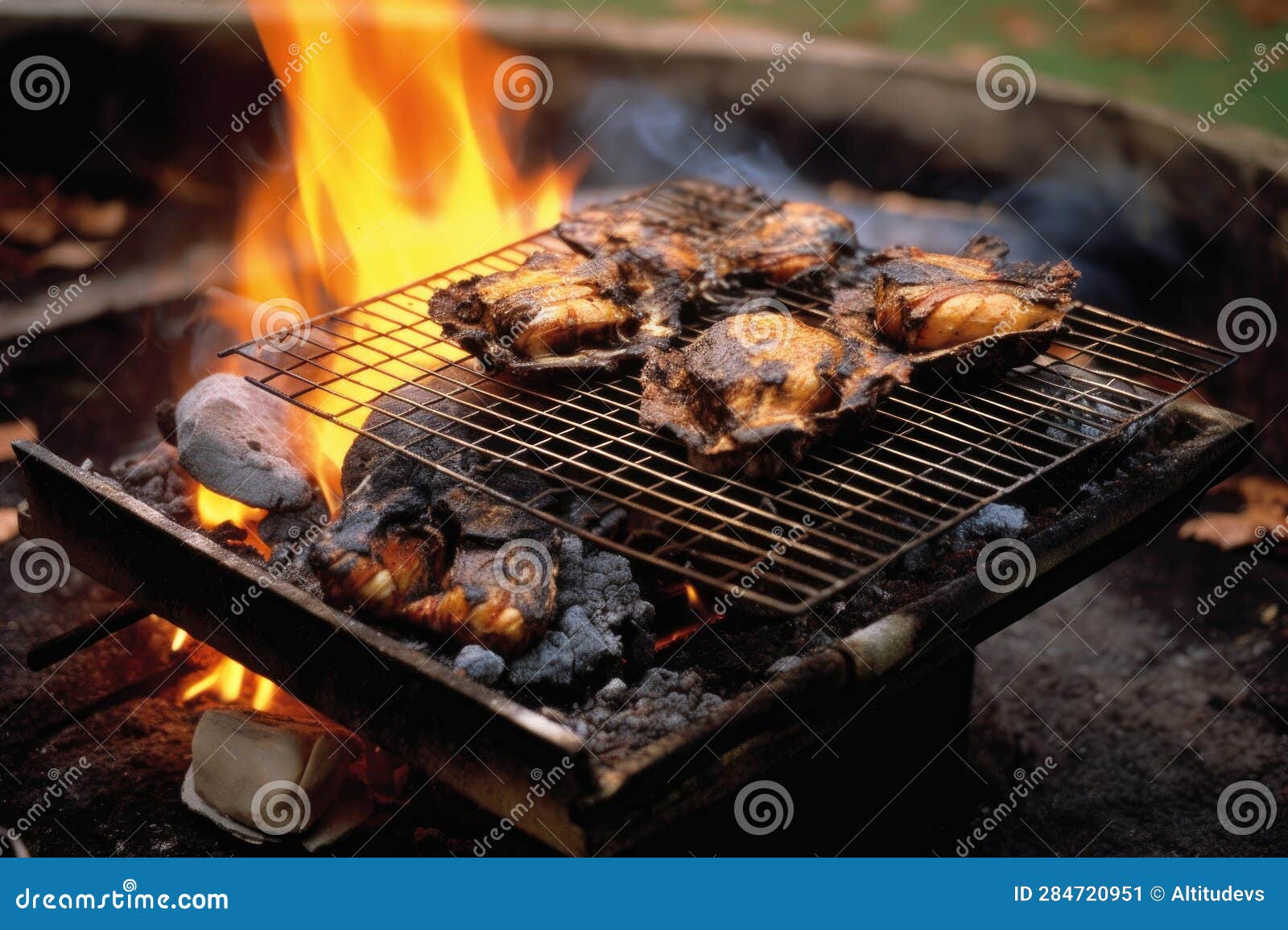 Char-grilled Oyster Feast, Oysters on Grate Over Fire Stock Image ...