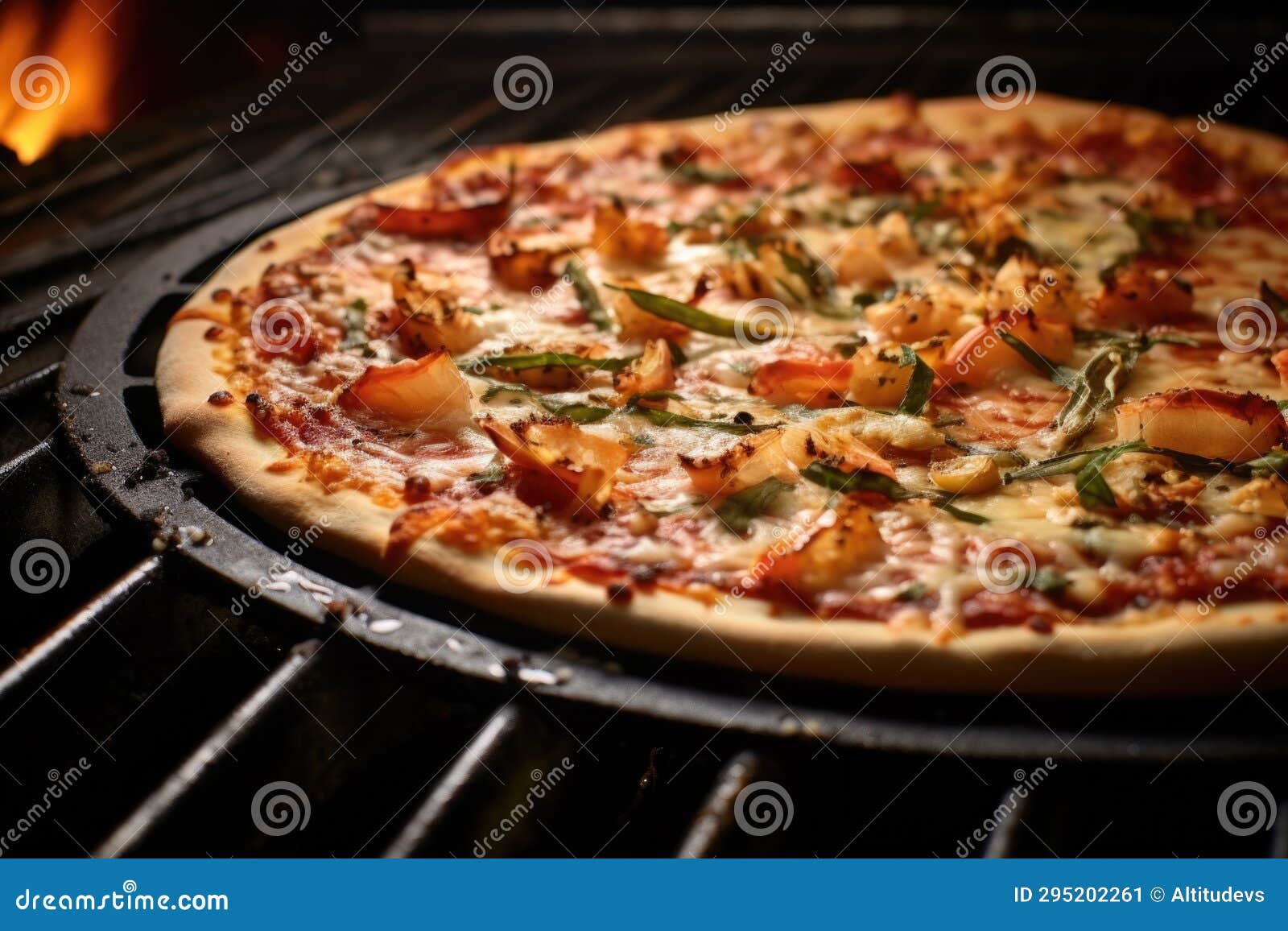 Char Marks Appearing on the Bottom of Cooking Pizza Stock Image - Image ...