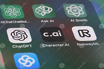 Character.ai, OpenAI ChatGPT and Runway RunwayML App Icon Editorial ...