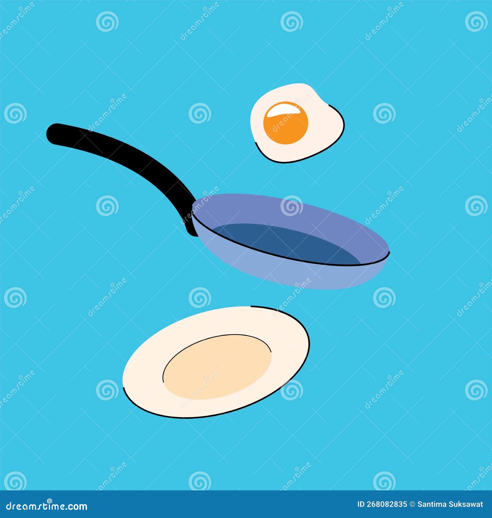 Pan with Fried Egg Cooking Cartoon Vector Illustration Stock Vector ...