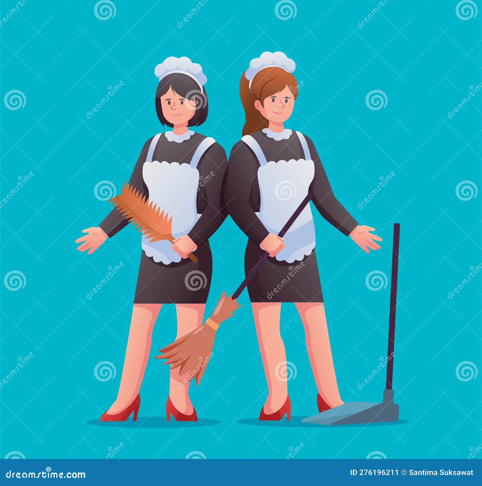 Character Housekeeper in Black Maid Uniform Vector Illustration Stock ...