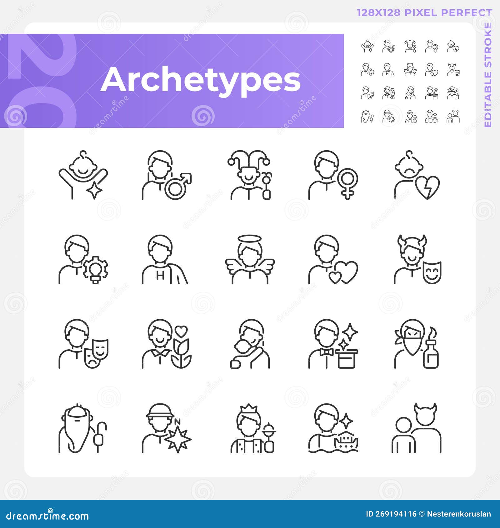 Character Archetypes Pixel Perfect Gradient Linear Vector Icons Set ... Character Archetypes Pixel Perfect Gradient Linear Vector Icons Set ...