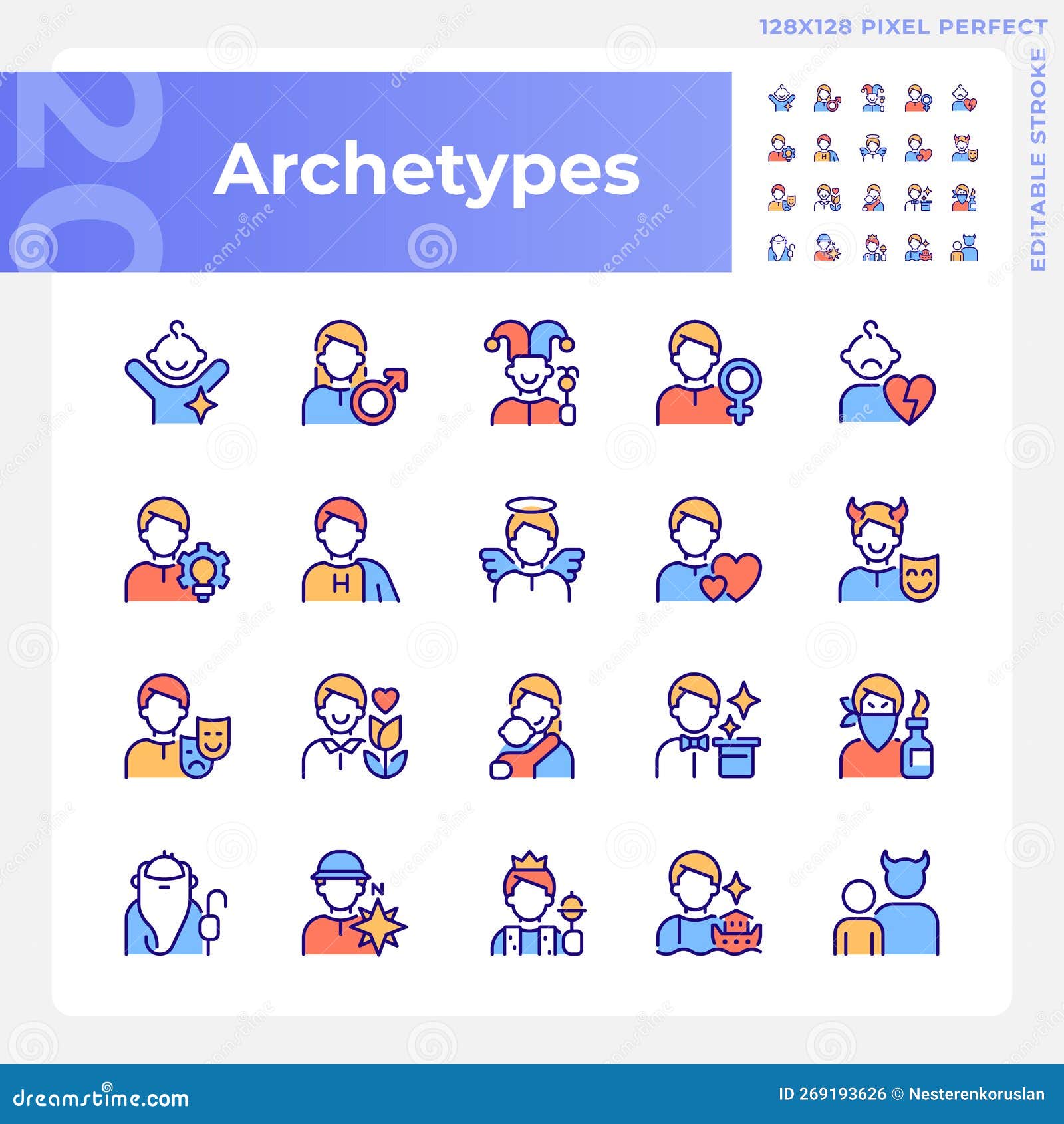 Character Archetypes Pixel Perfect Gradient Linear Vector Icons Set ... Character Archetypes Pixel Perfect Gradient Linear Vector Icons Set ...