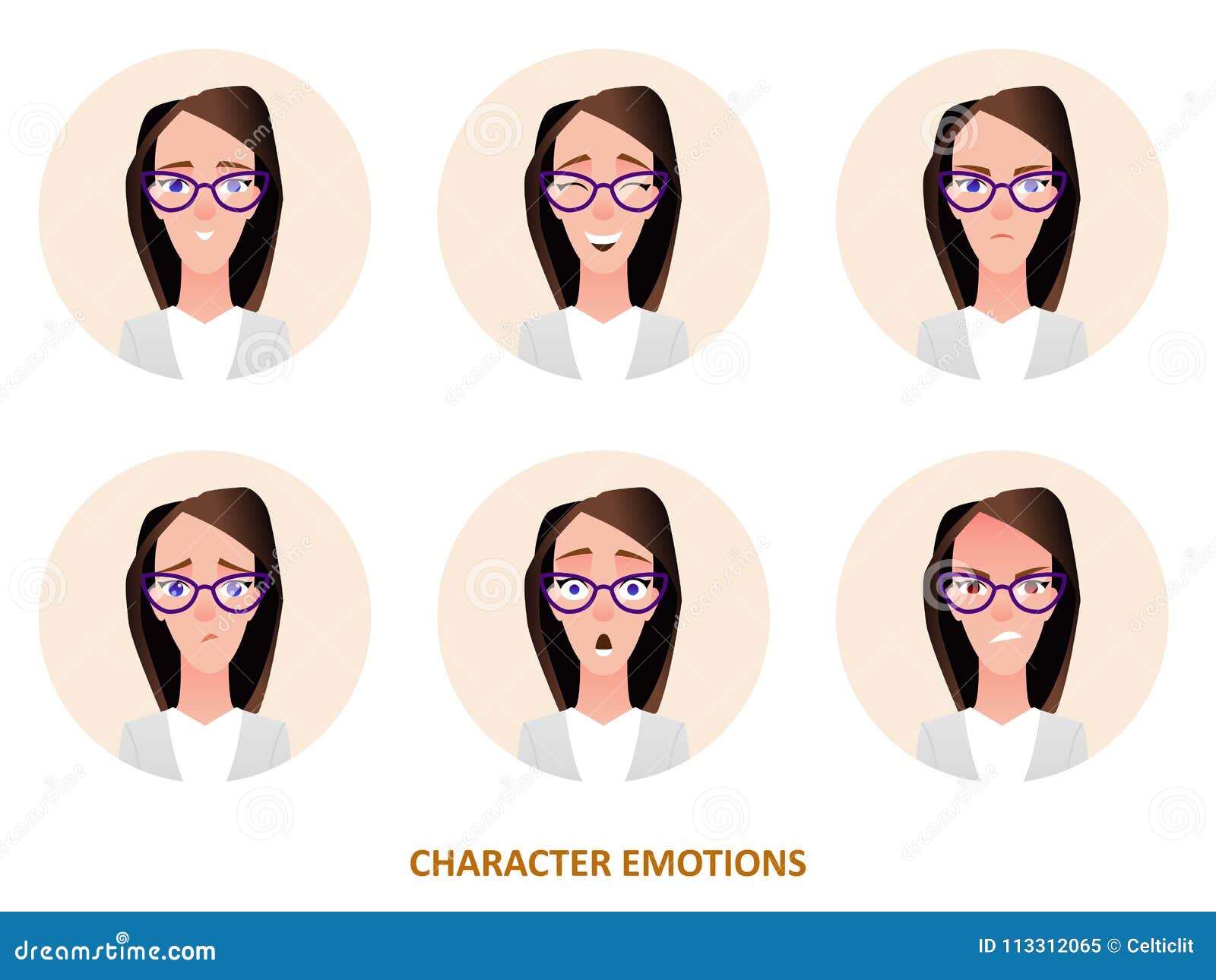 Avatars Emotions. Set Of Facial Expressions. Cartoon Style Emoji Icons ...