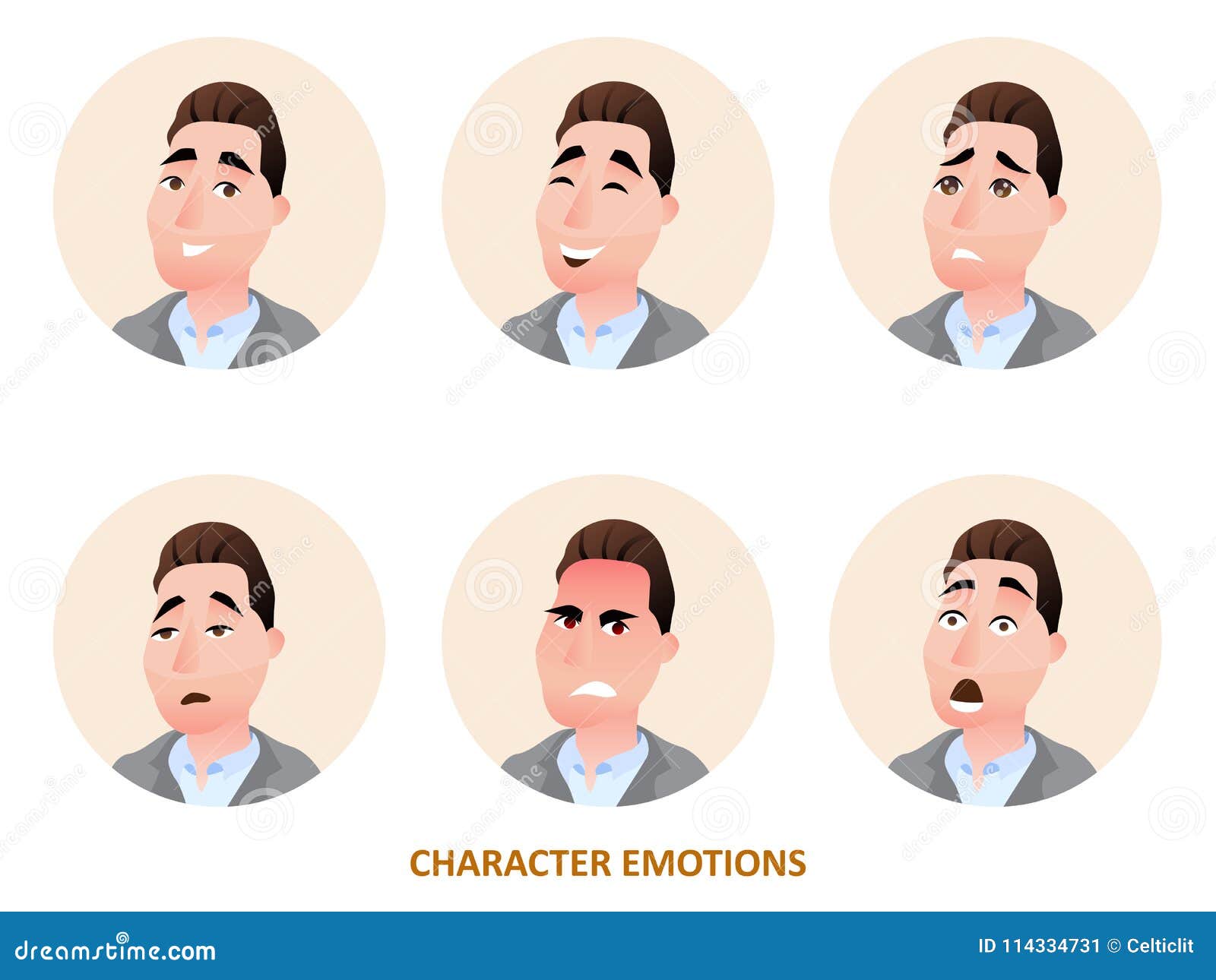 Character Avatars Emotions in Circle Stock Vector - Illustration of ...