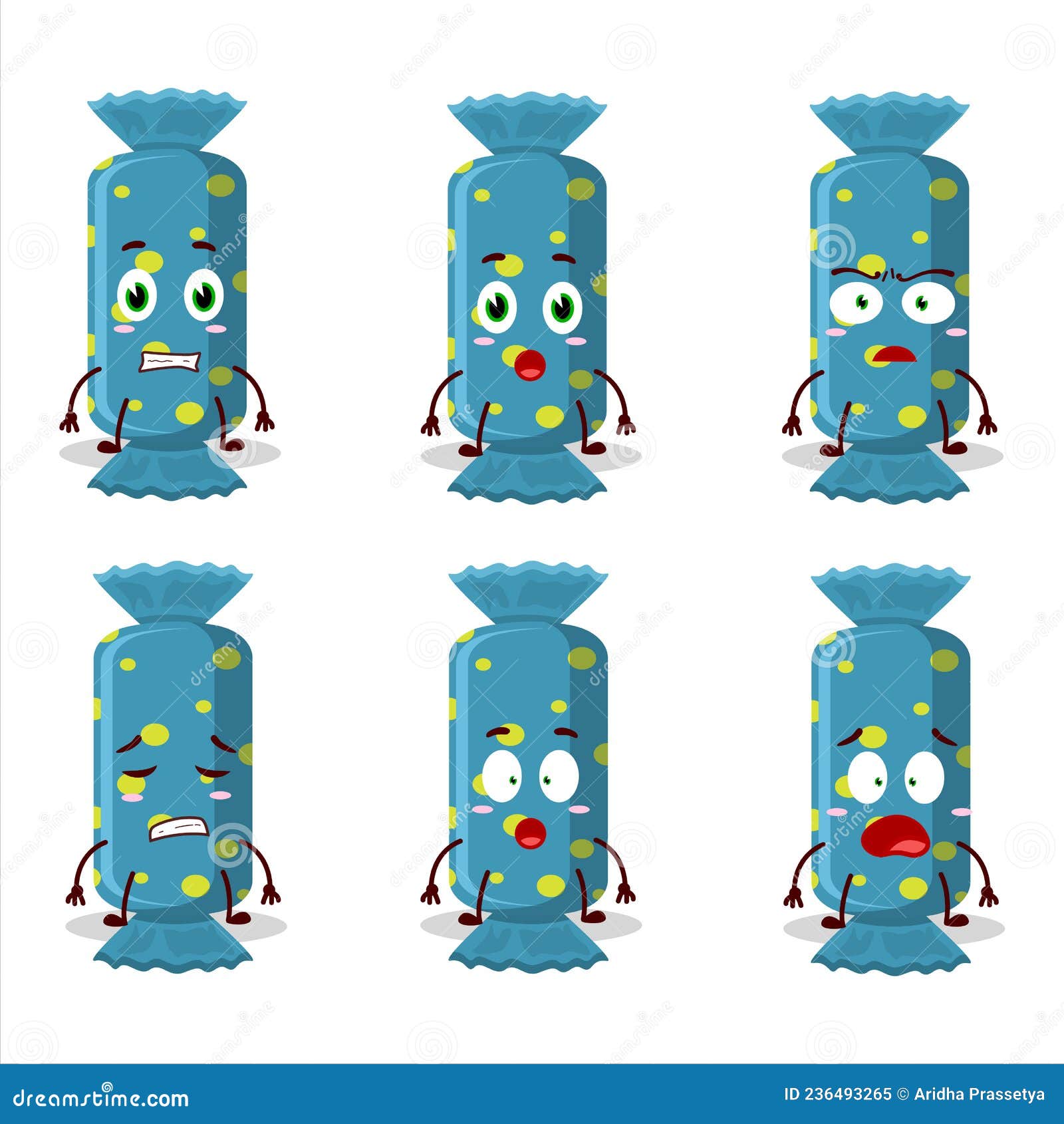 Character Cartoon of Blue Long Candy Package with Scared Expression ...