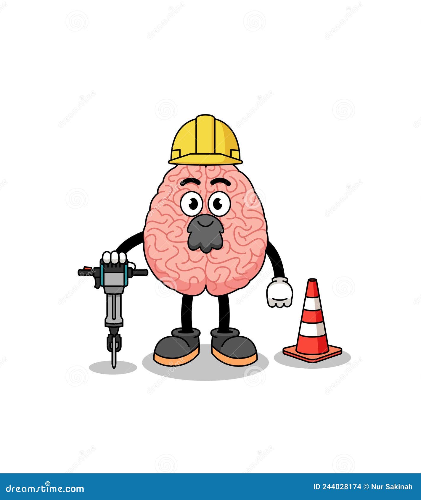 Character Cartoon of Brain Working on Road Construction Stock Vector ...