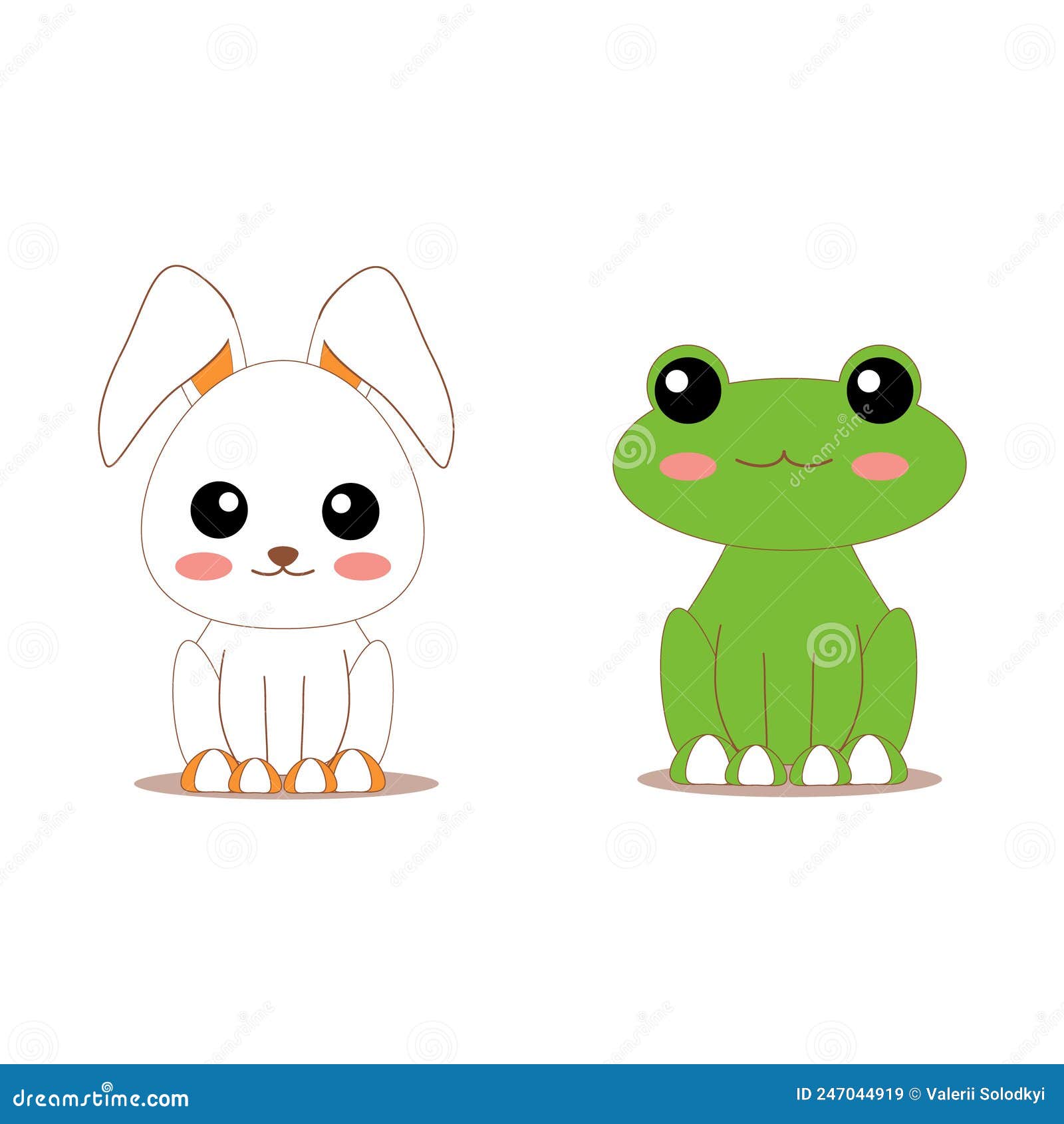 Character Cartoon Design. Kawaii Rabbit, Frog Character Stock Vector ...