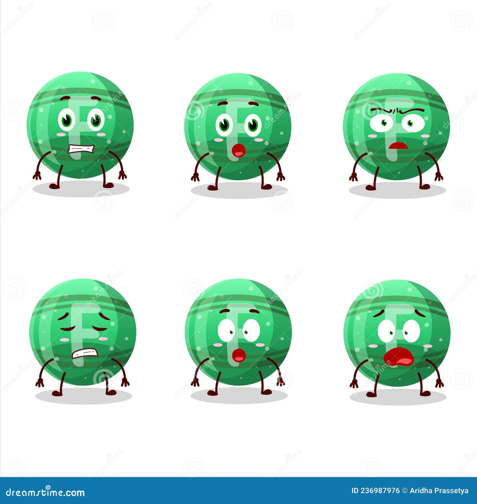 Character Cartoon of Green Gummy Candy F with Scared Expression Stock ...