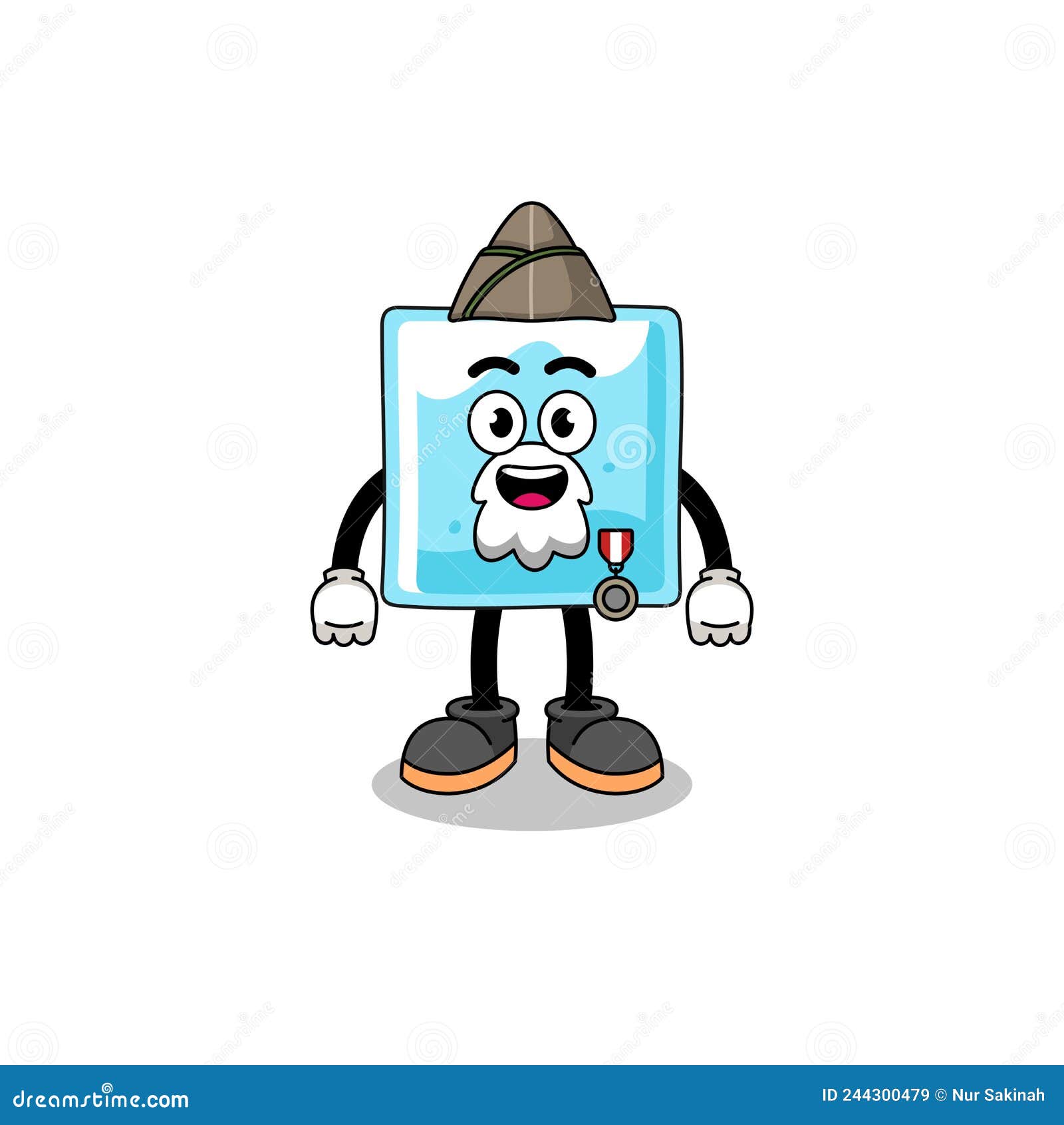 Character Cartoon of Ice Block As a Veteran Stock Vector - Illustration ...