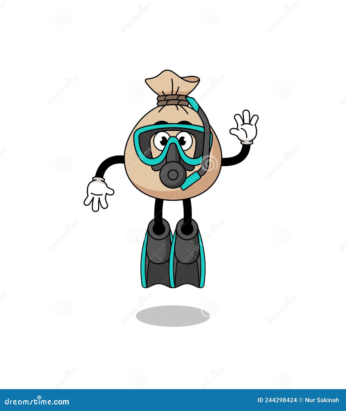 Character Cartoon of Money Sack As a Diver Stock Vector - Illustration ...